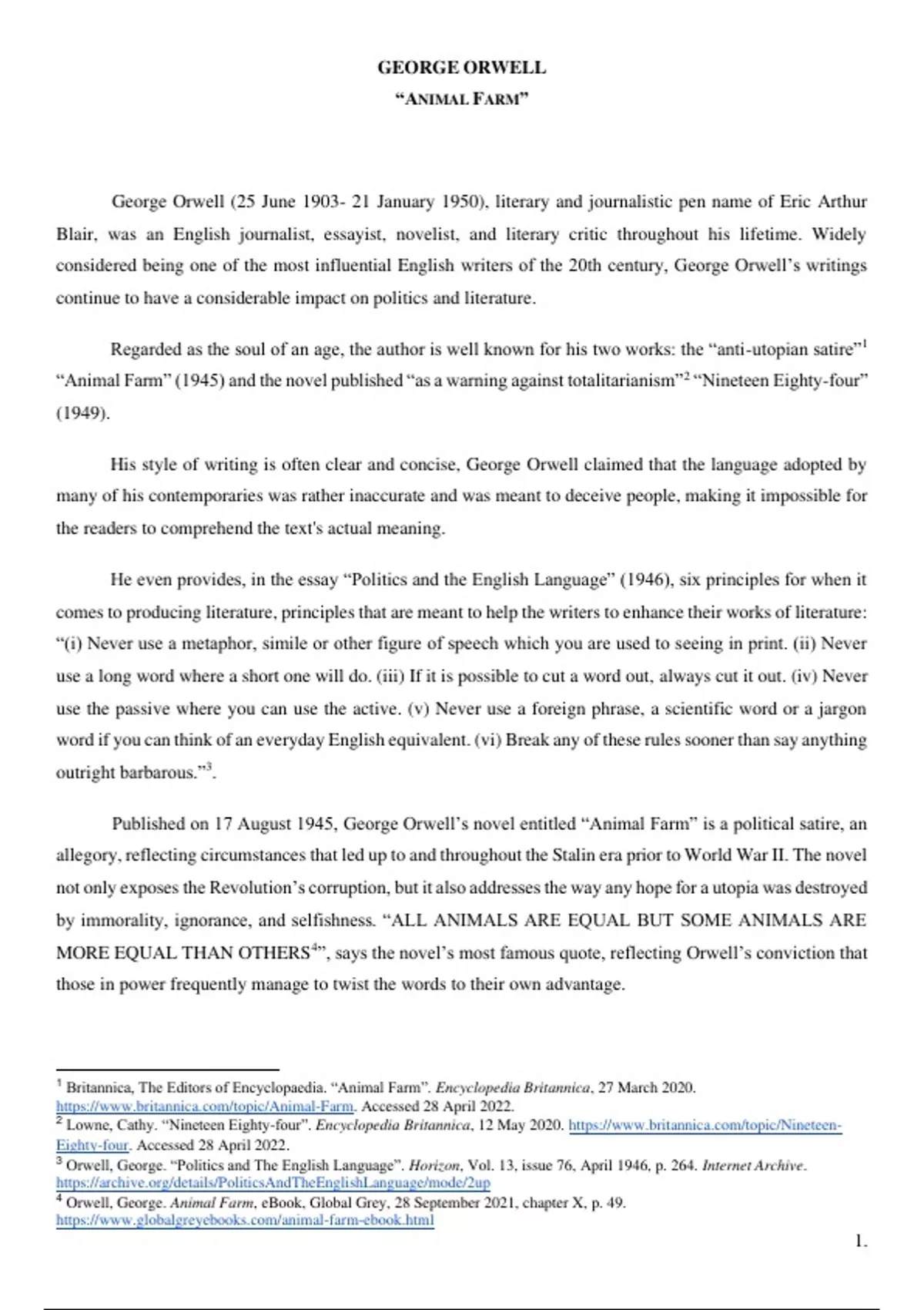 George Orwell's "Animal Farm" - English Literature - Stuvia US