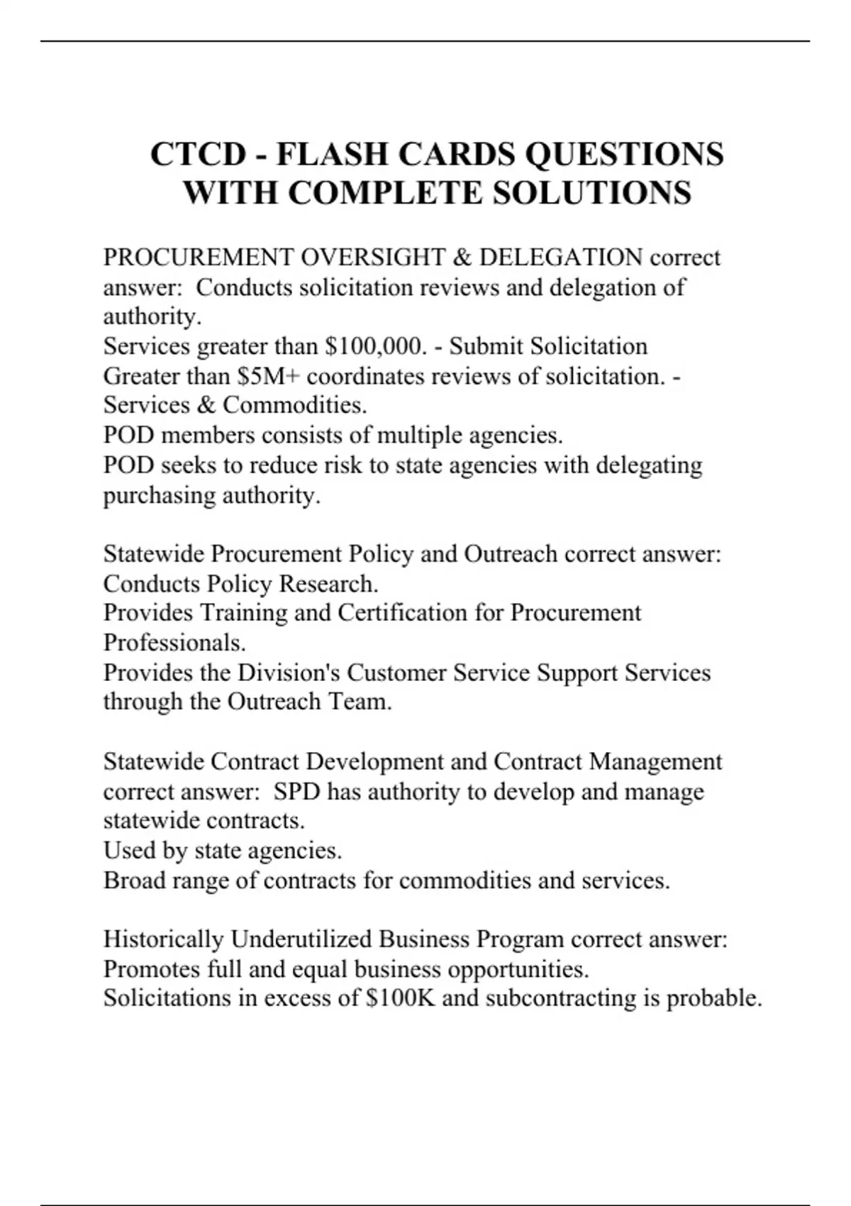 Ctcd Flash Cards Questions With Complete Solutions Certified Texas Contract Developer