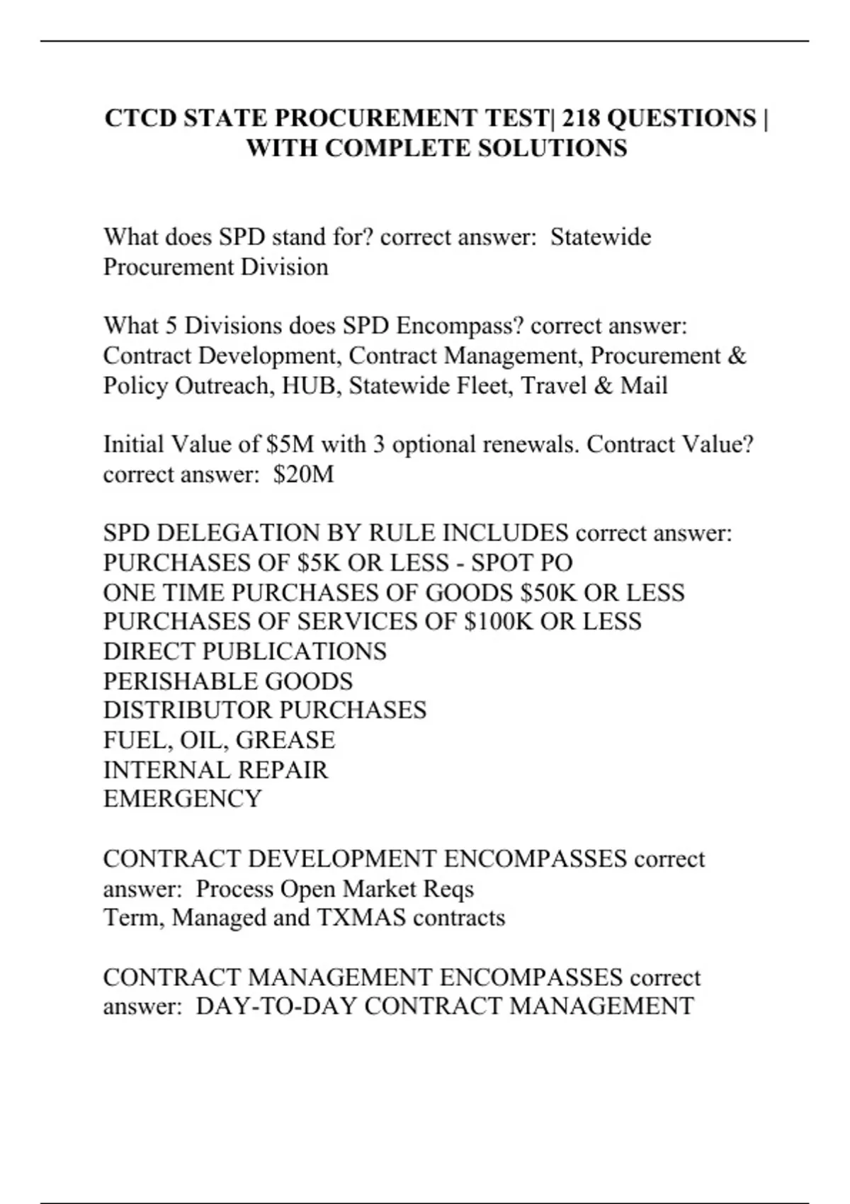 CTCD STATE PROCUREMENT TEST| 218 QUESTIONS | WITH COMPLETE SOLUTIONS ...
