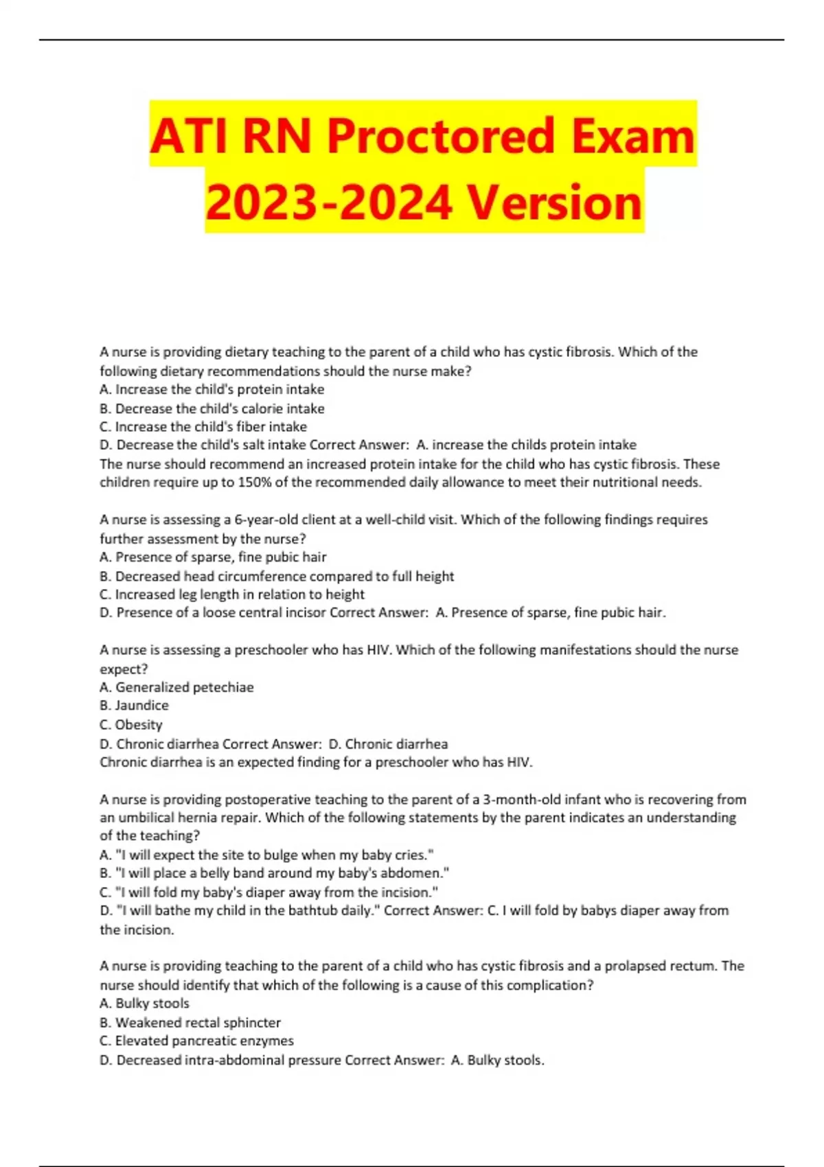 ATI RN Proctored Exam Version - NURSING - Stuvia US