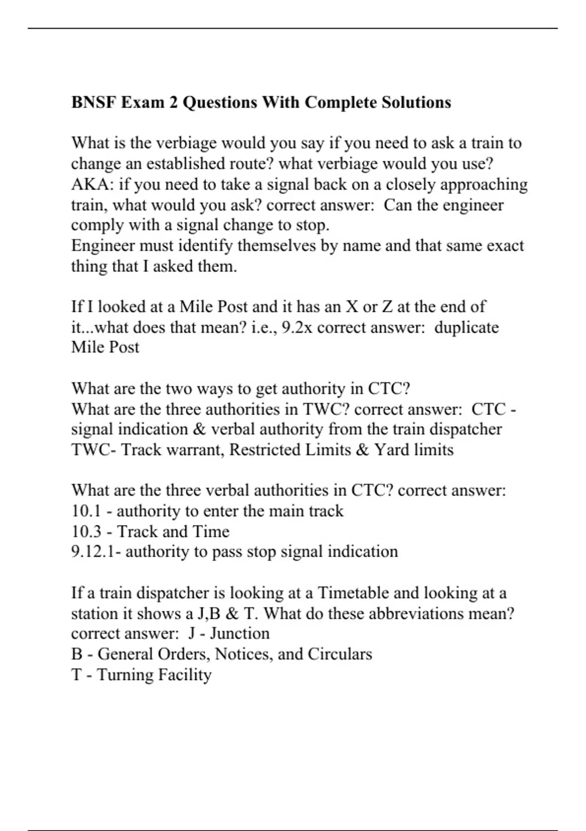 BNSF Exam 2 Questions With Complete Solutions - BNSF - Stuvia US