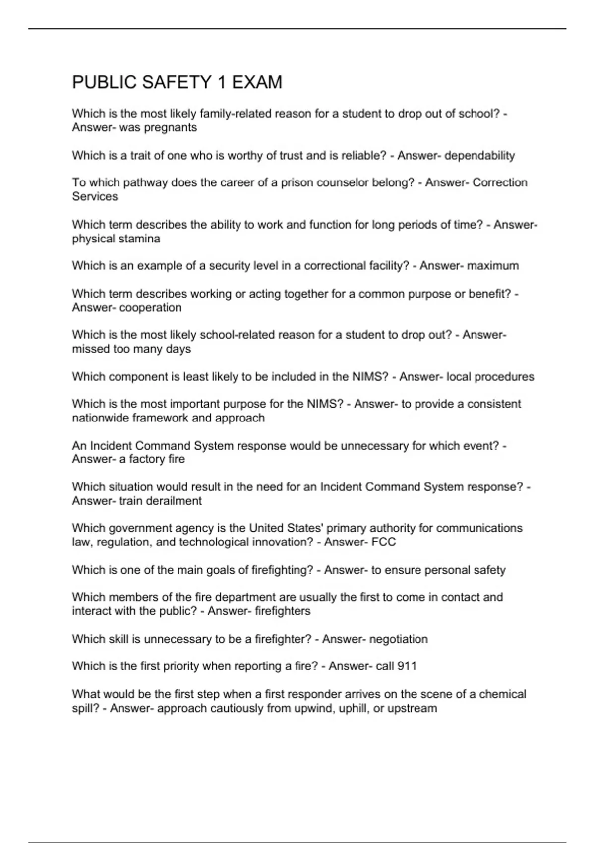 Public Safety 1 Exam - Public Safety - Stuvia US