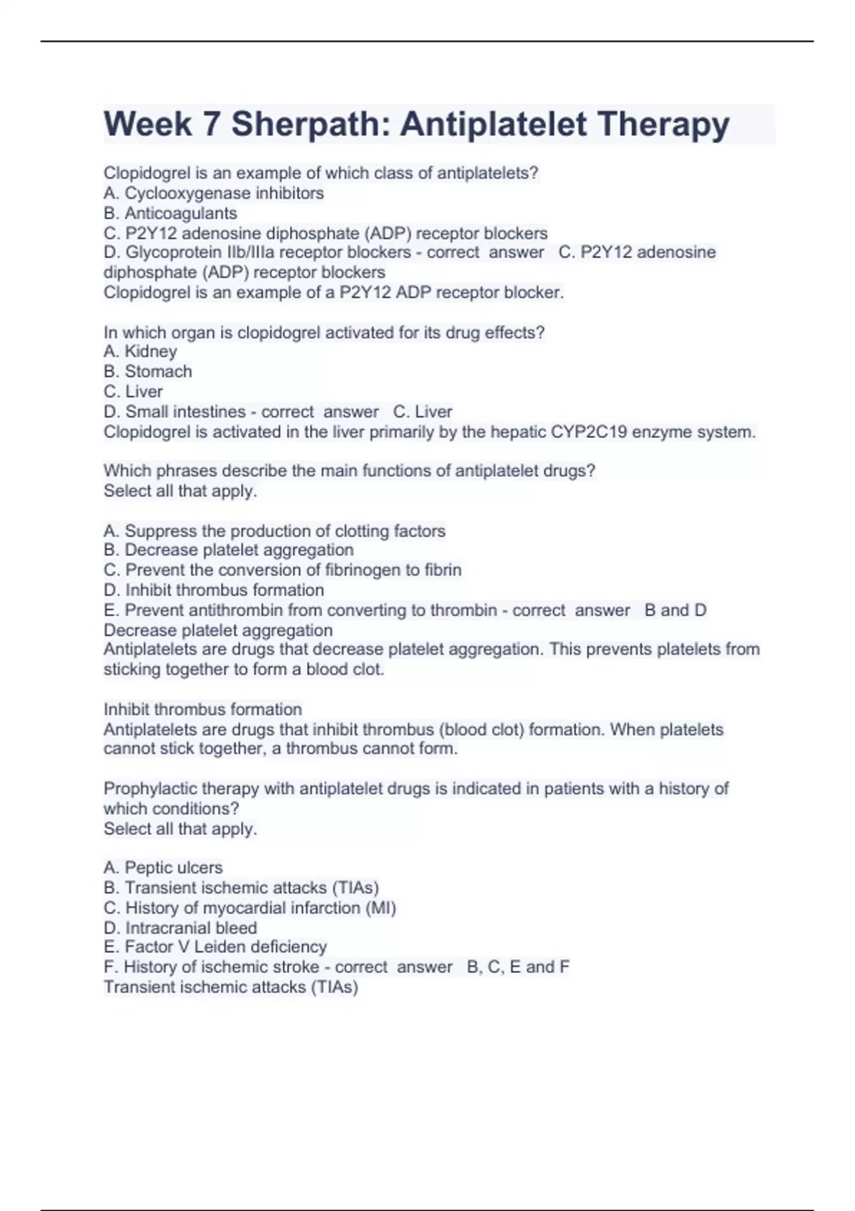 Week 7 Sherpath Question and answers 100% correct 2023 - Thromboembolic ...