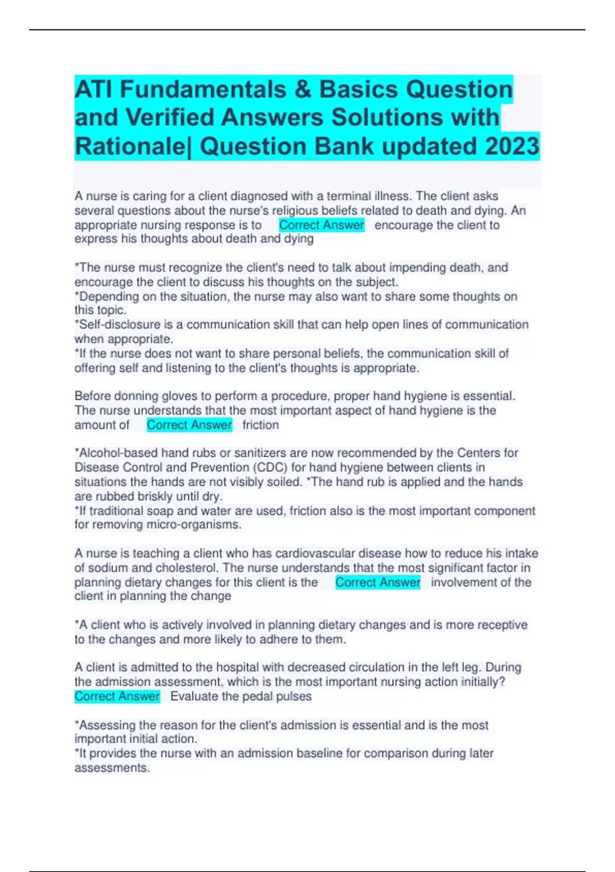 ATI Fundamentals & Basics Question and Verified Answers Solutions with ...