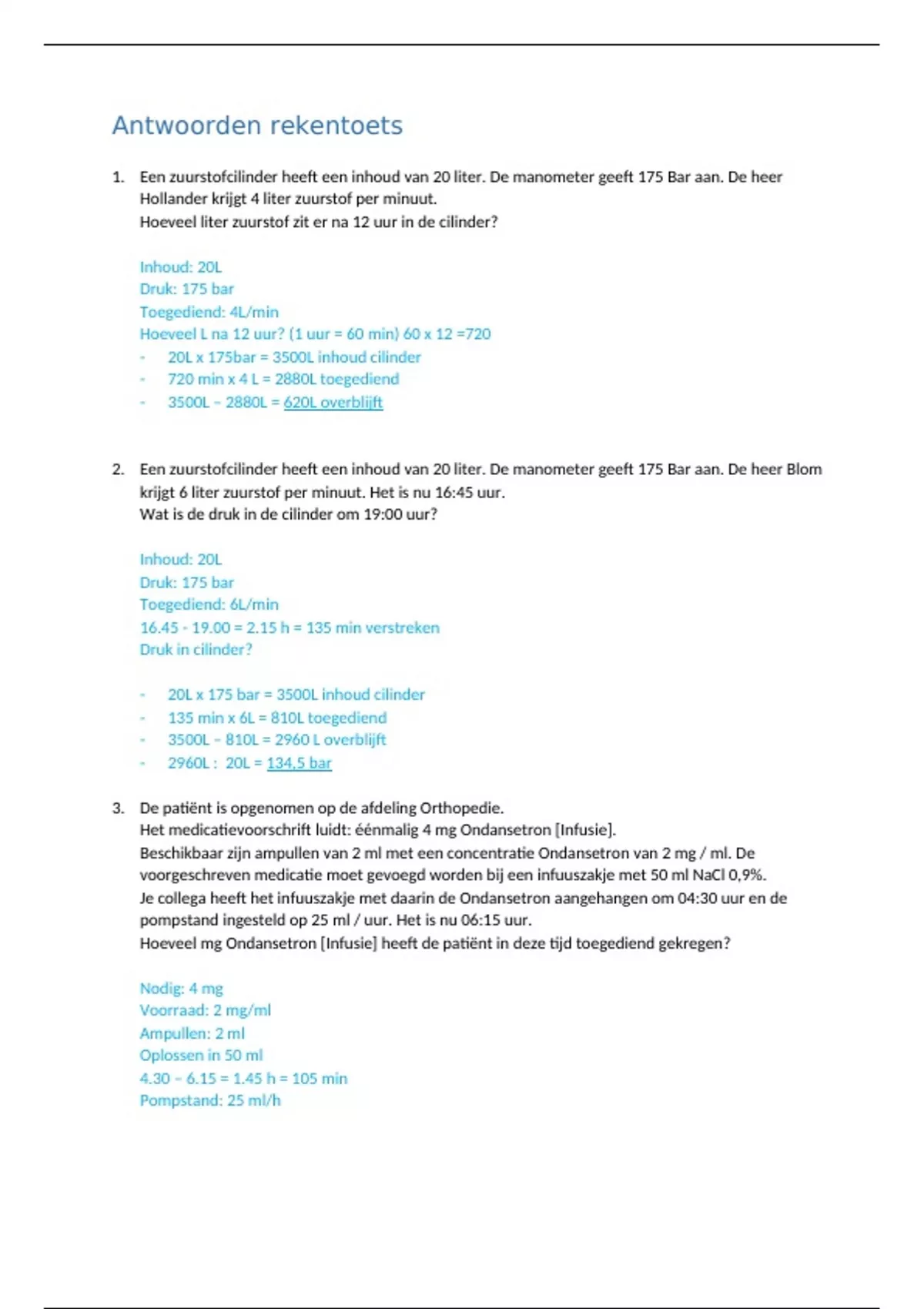 Voorbeeld Verpleegkundige Rekentoets + uitwerking - Medische biologie ...