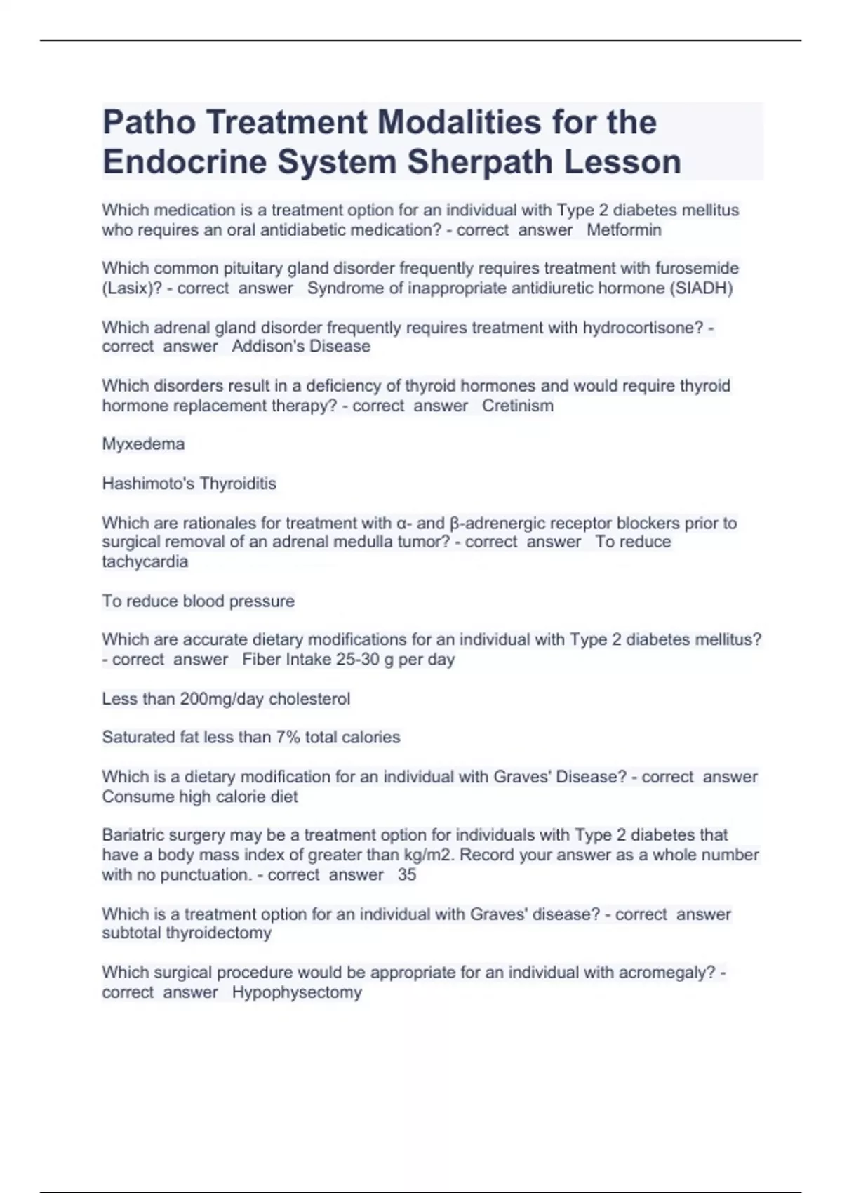 Patho Treatment Modalities for the Endocrine System Sherpath Lesson ...