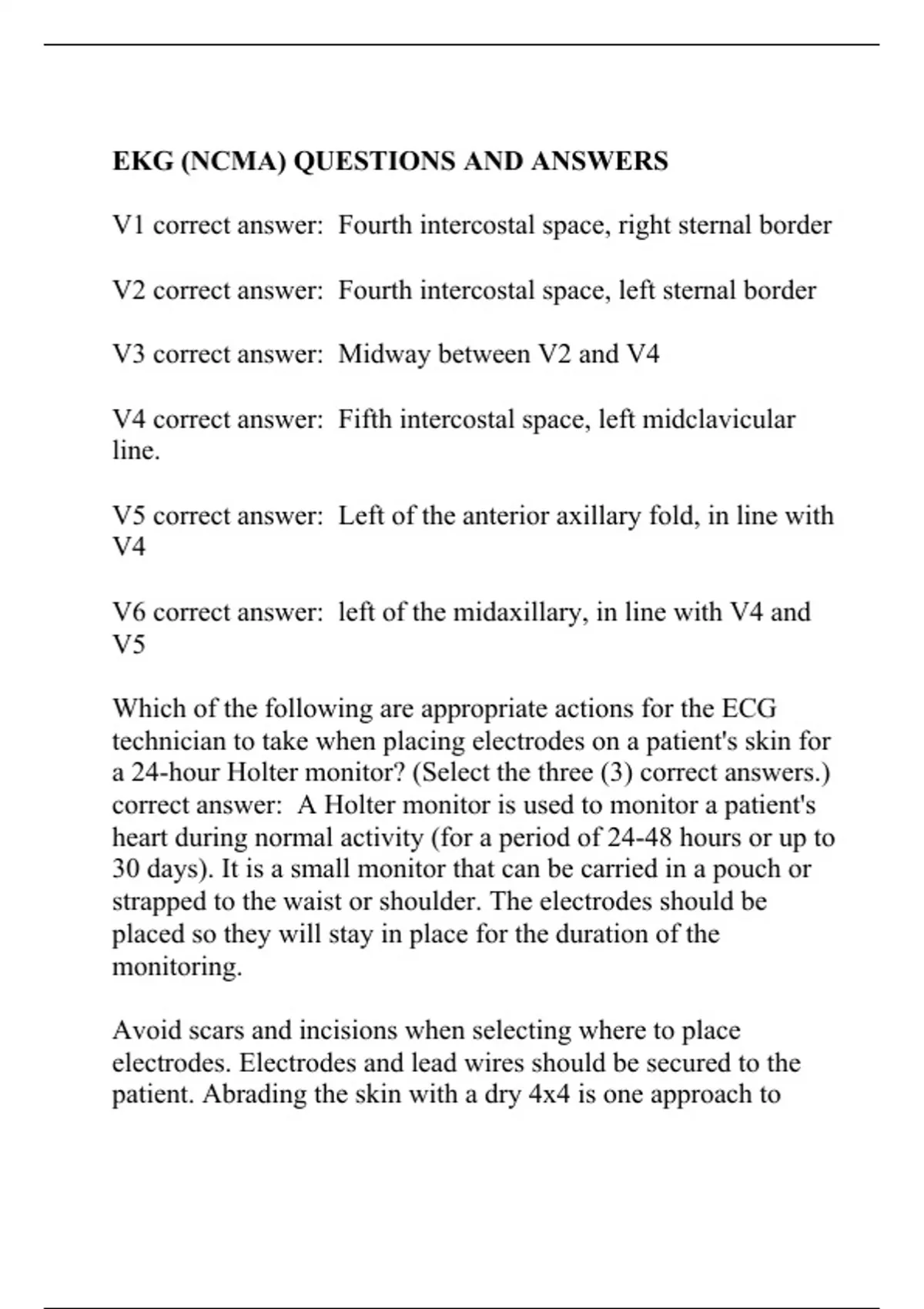 EKG (NCMA) QUESTIONS AND ANSWERS - NCMA - Stuvia US