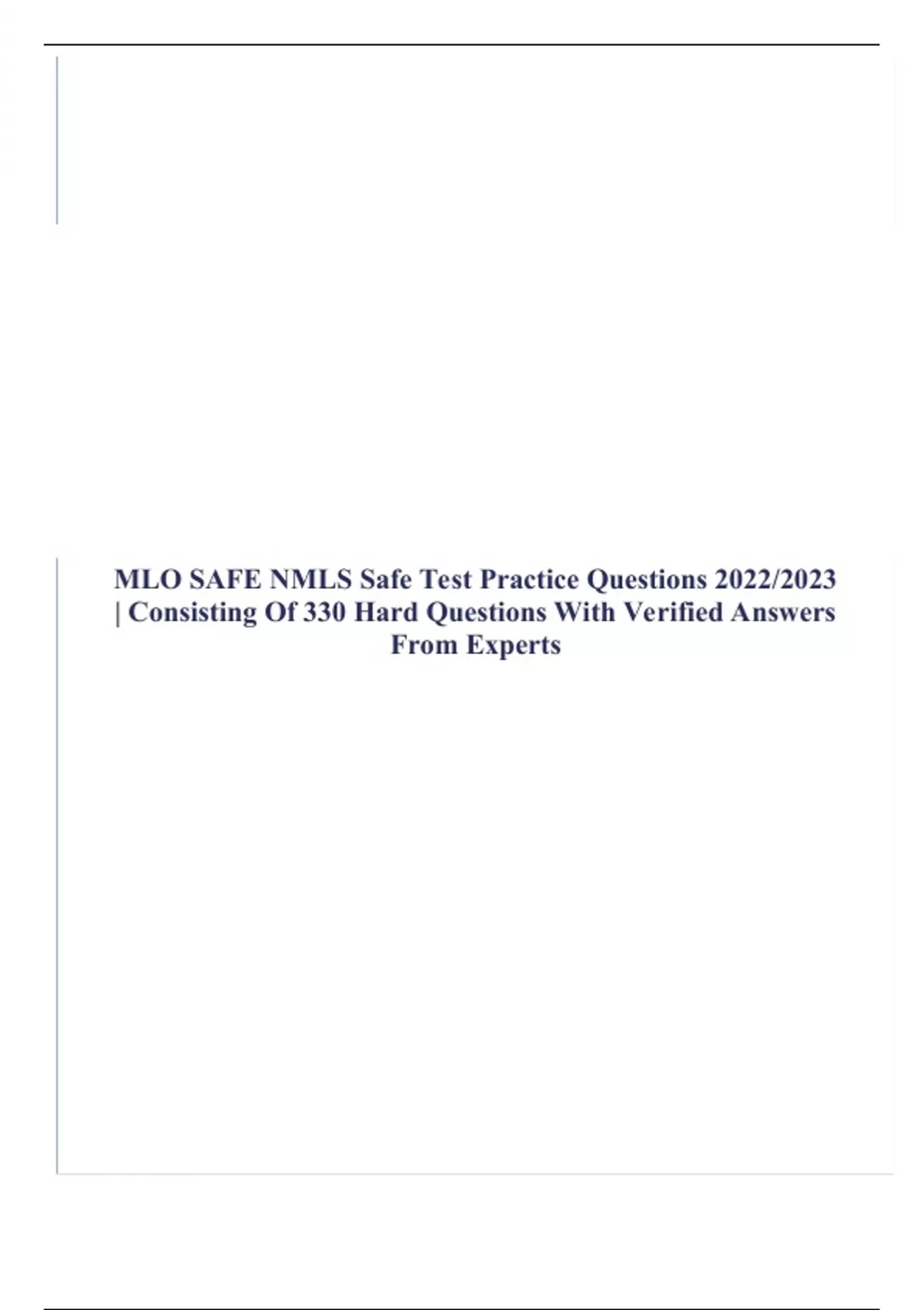 MLO SAFE NMLS Safe Test Practice Questions 2022/2023 | Consisting Of ...