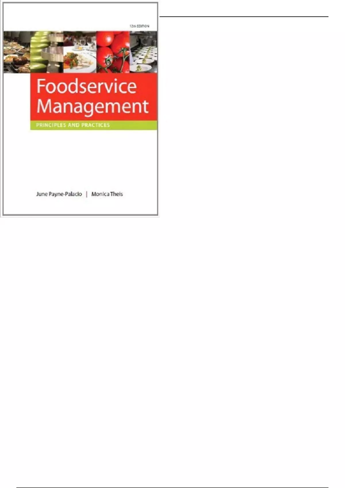 Foodservice Management Principles and Practices 12th Edition By Monica ...