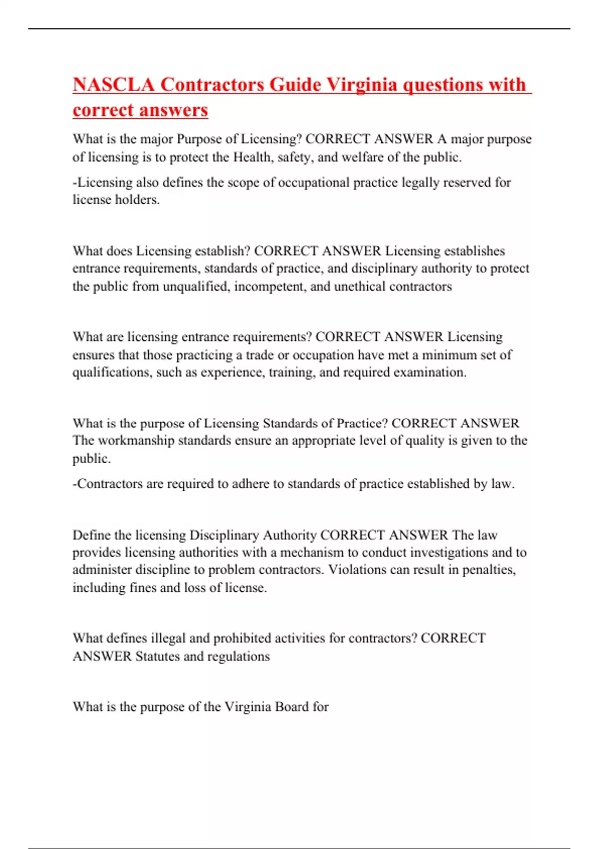 NASCLA Contractors Guide Virginia questions with correct answers ...