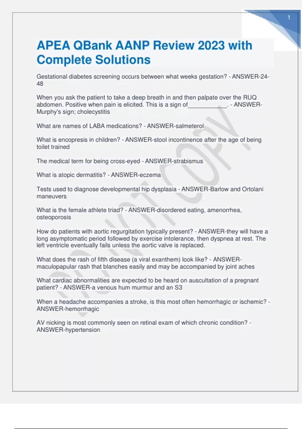 APEA QBank AANP Review 2023 with Complete Solutions - Apea - Stuvia US