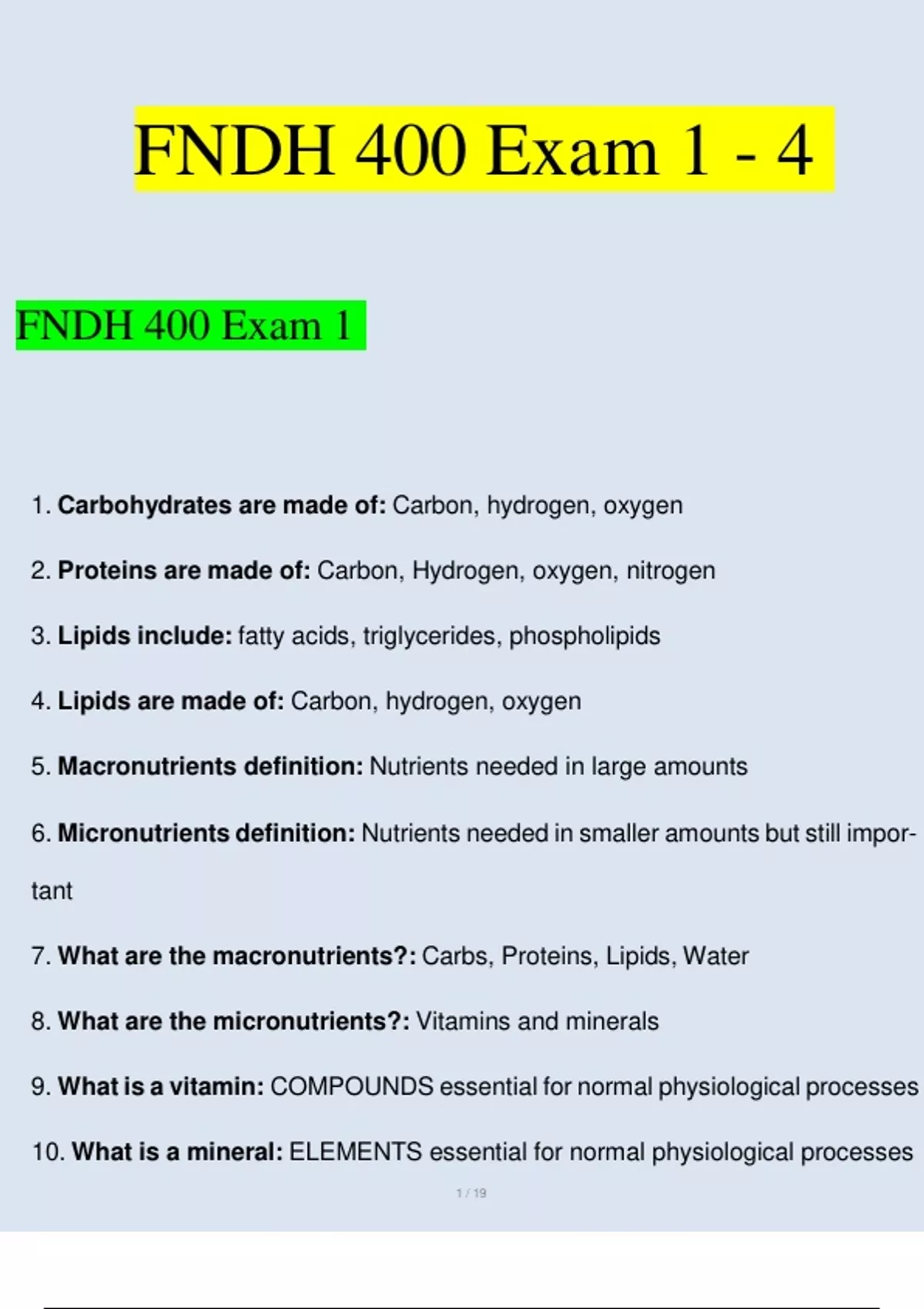 FNDH 400 Exam 1, 2, 3, 4, Questions and Answers (2023 / 2024) (Verified ...