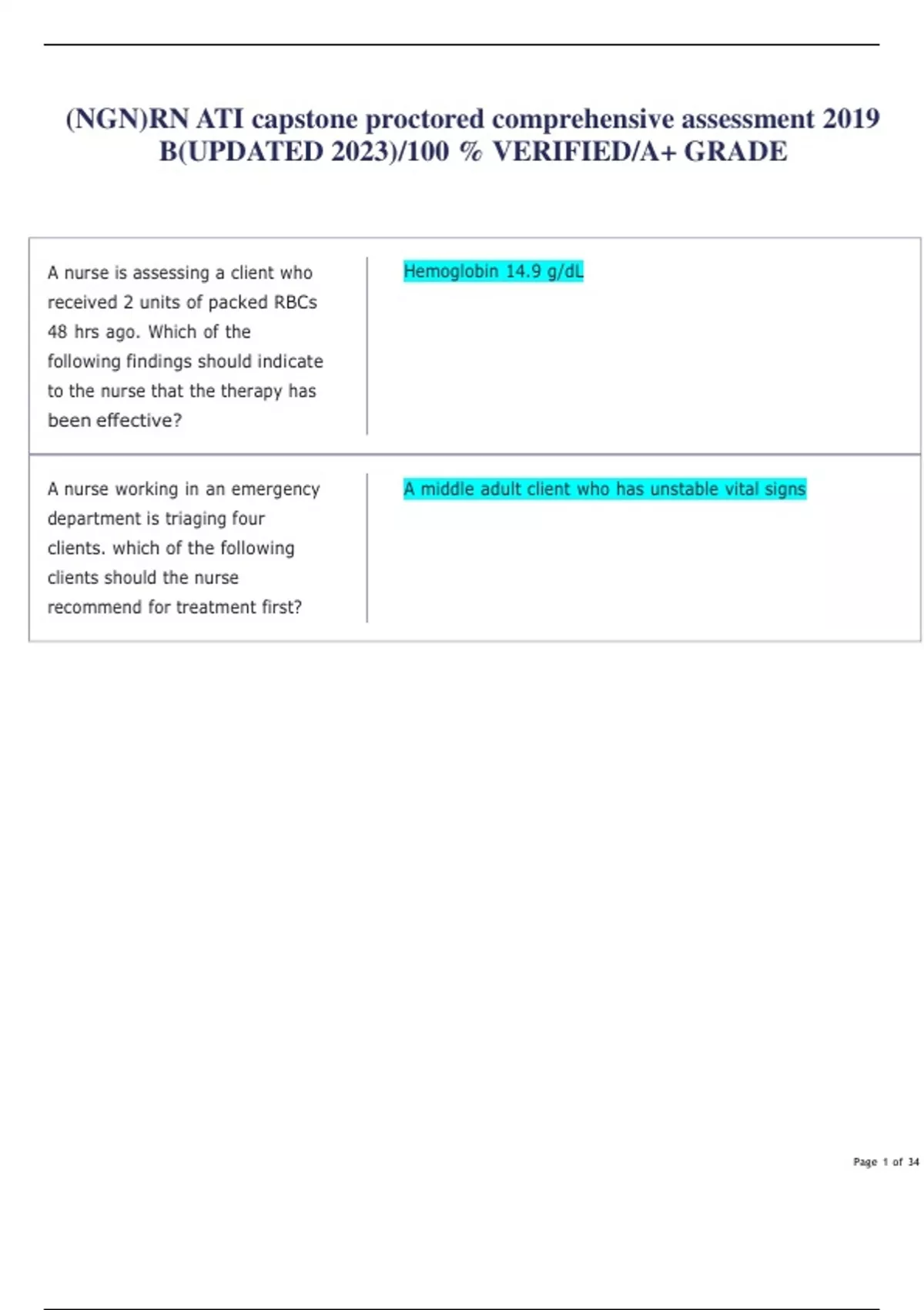 (NGN)RN ATI capstone proctored comprehensive assessment 2019 B(UPDATED ...