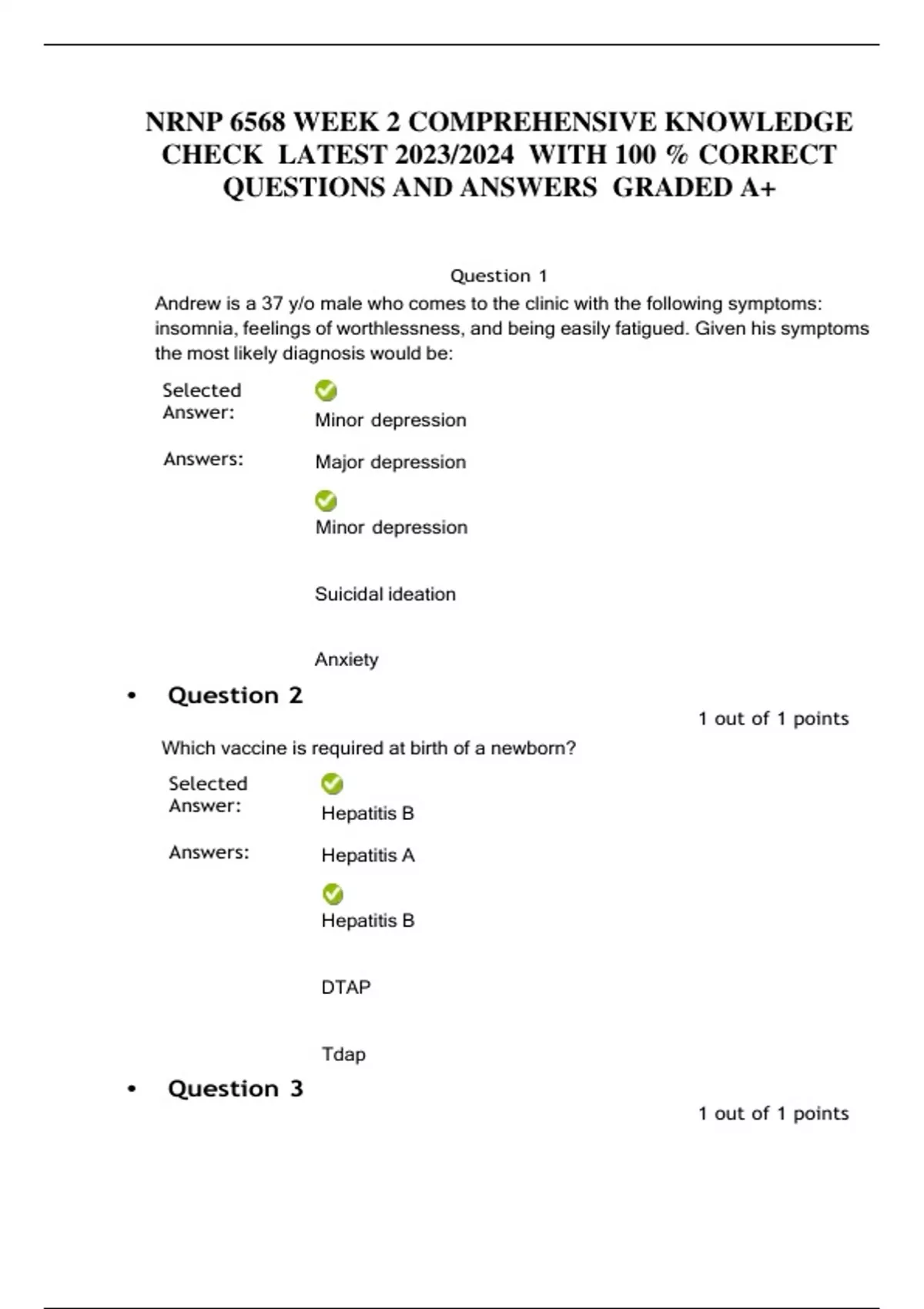 NRNP 6568 WEEK 2 COMPREHENSIVE KNOWLEDGE CHECK LATEST 2023/2024 WITH ...
