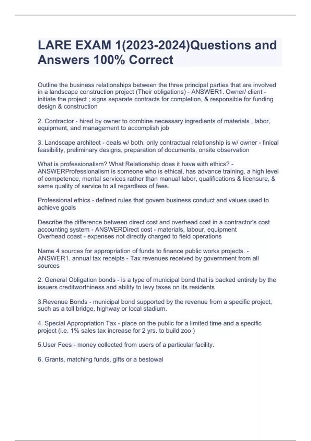 LARE EXAM 1()Questions and Answers 100% Correct - LARE - Stuvia US