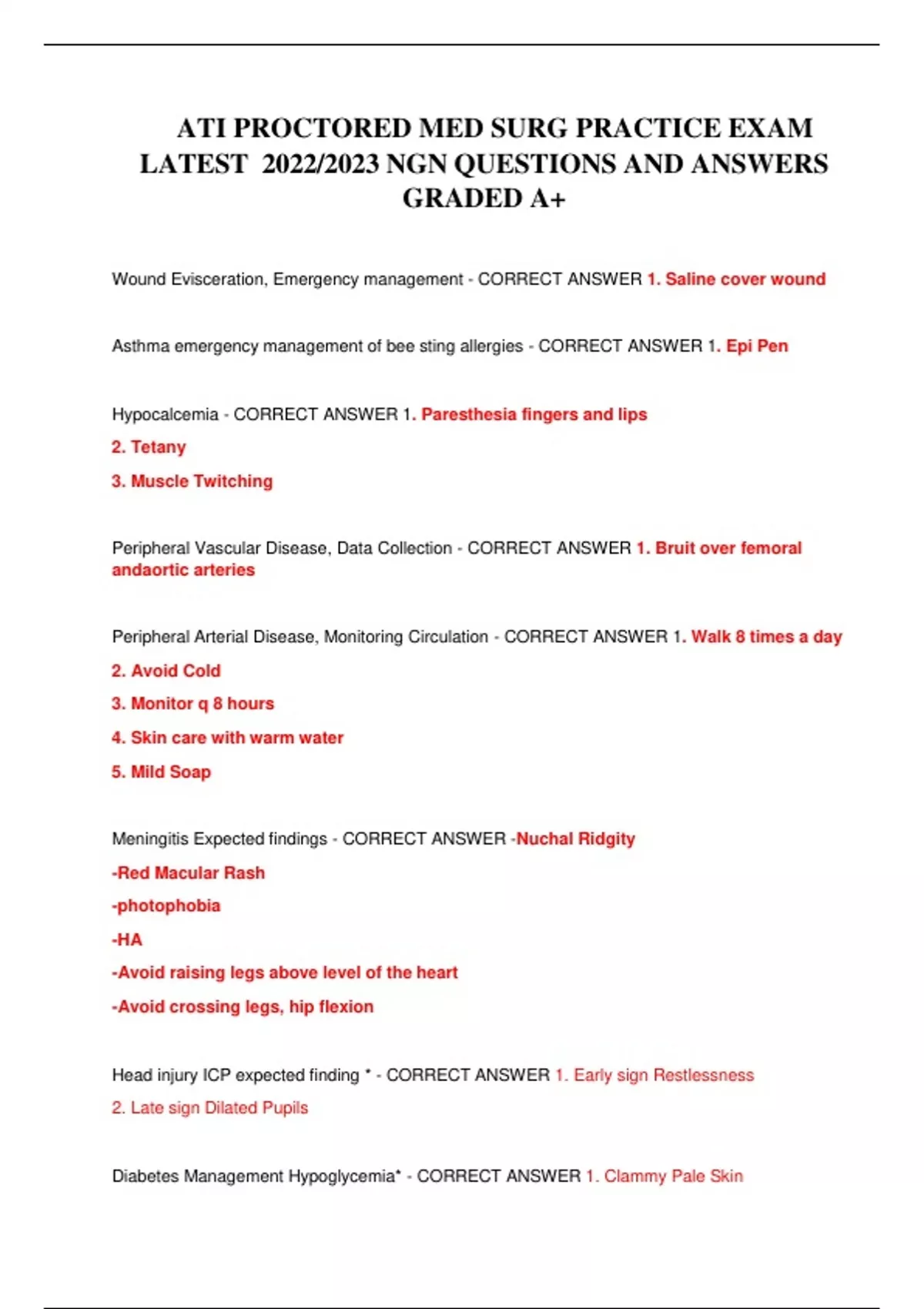 ATI PROCTORED MED SURG PRACTICE EXAM LATEST 2022/2023 NGN QUESTIONS AND ...