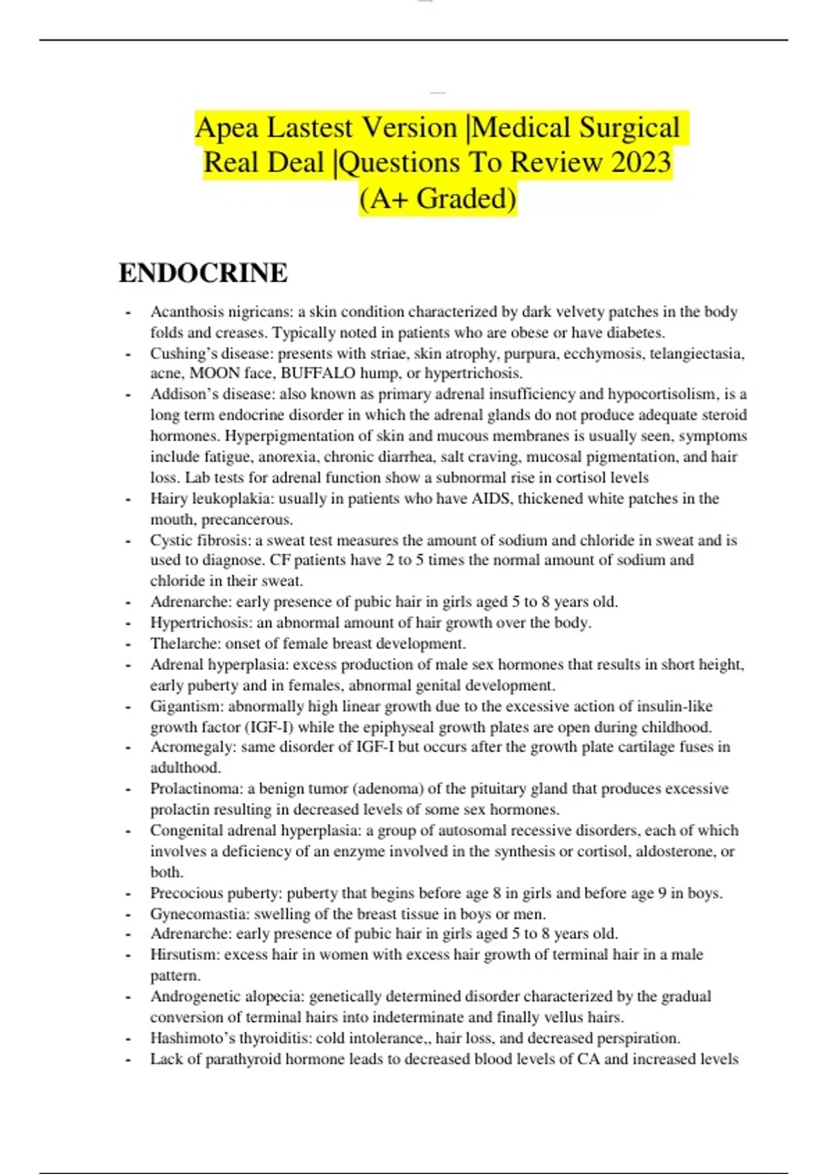 Summary Apea Lastest Version |Medical Surgical Real Deal |Questions To ...