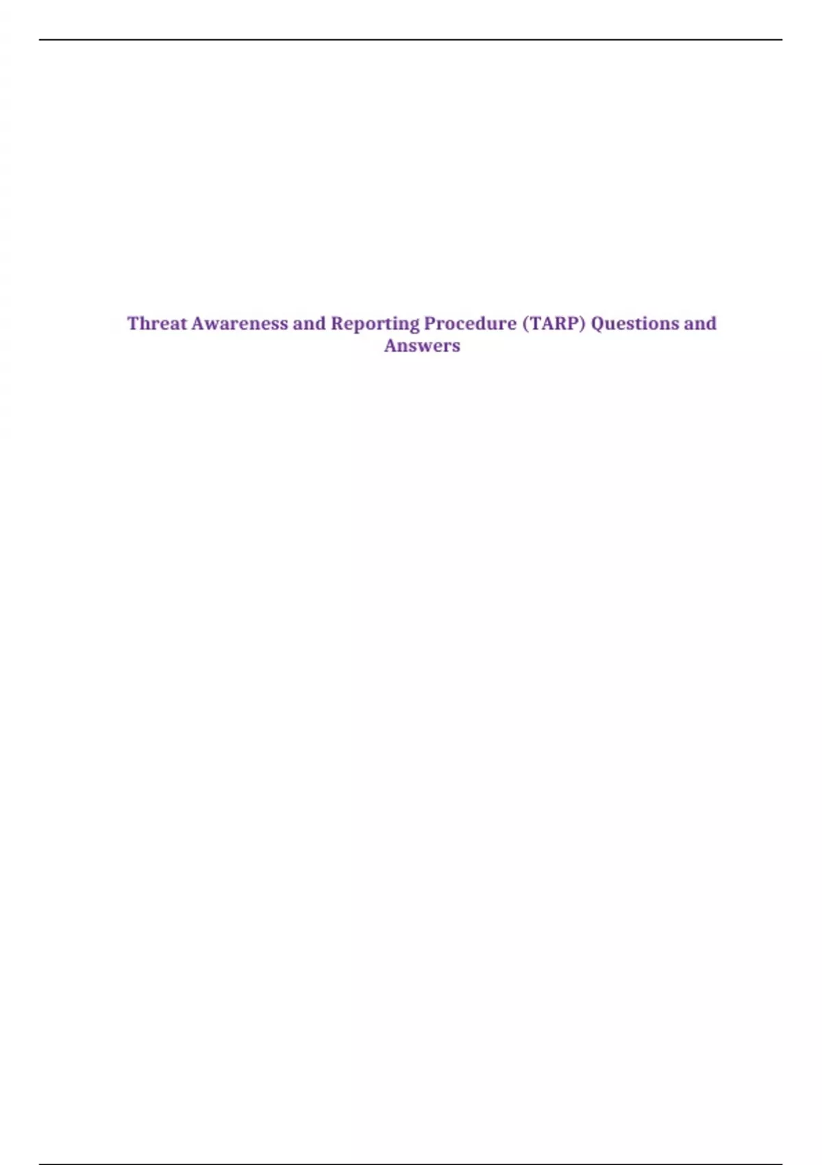 Threat Awareness and Reporting Procedure (TARP) Questions and Answers ...