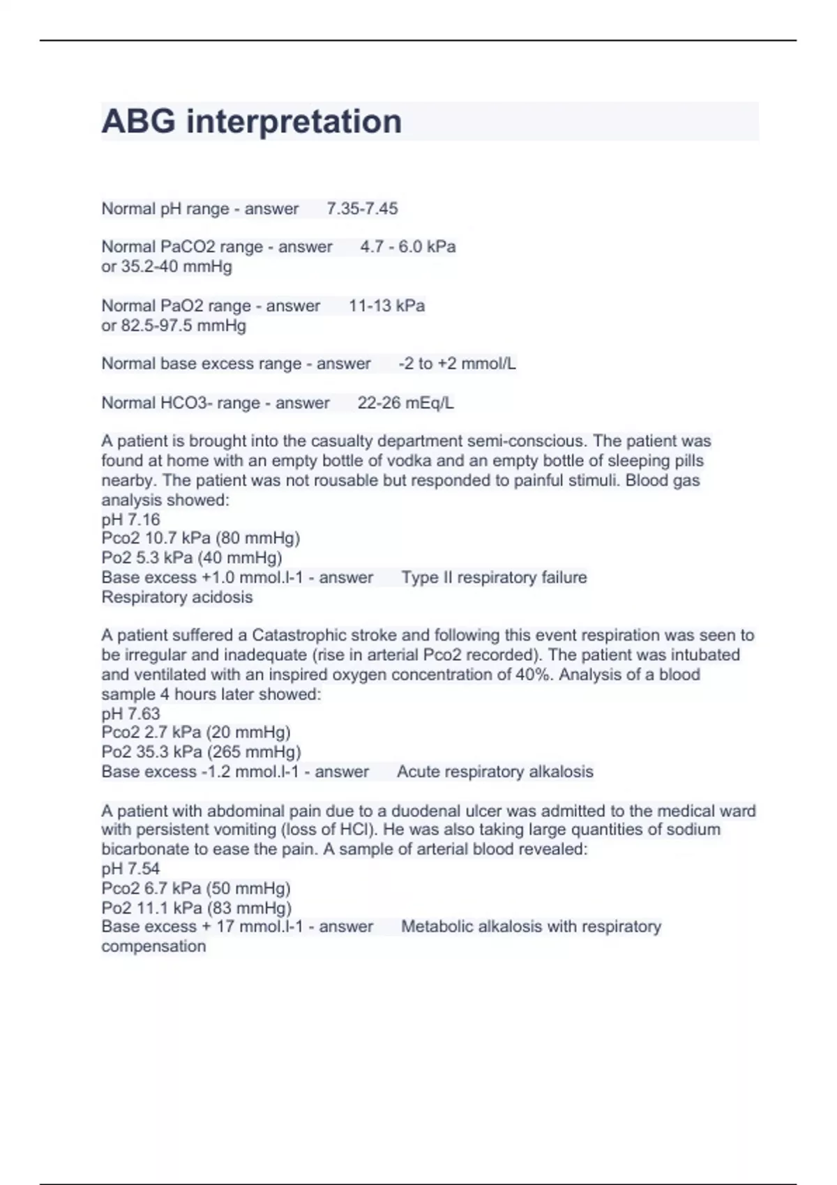 ABG interpretation Questions with solutions 2023 - ABG - Stuvia US