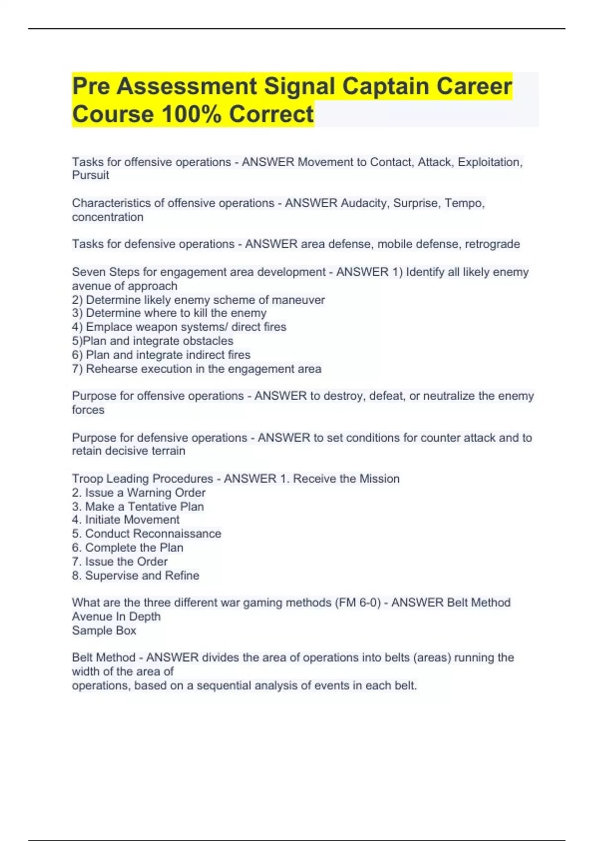 Pre Assessment Signal Captain Career Course 100% Correct - Captain ...