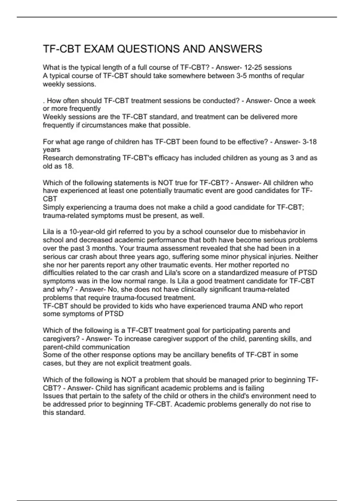 TF-CBT EXAM QUESTIONS AND ANSWERS - TF-CBT - Stuvia US