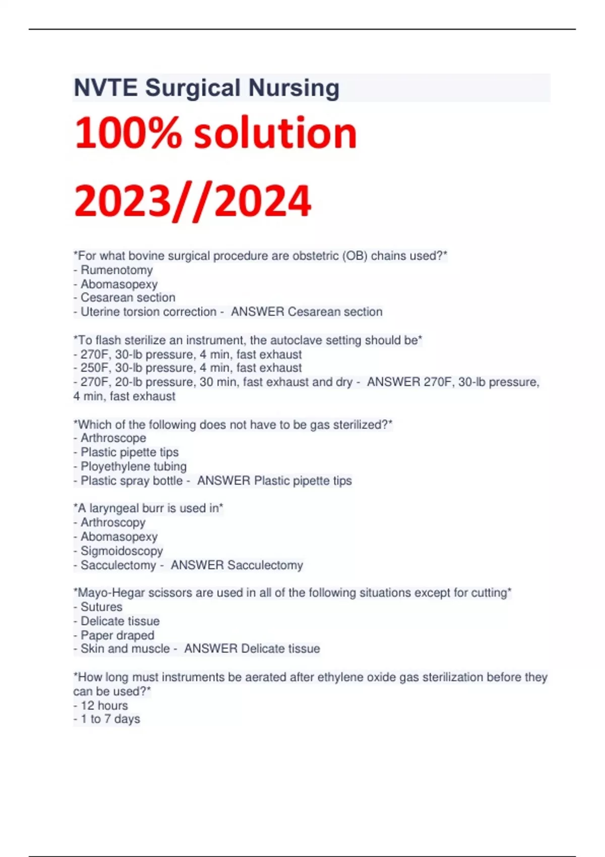 NVTE Surgical Nursing 100% solution 2023//2024 - NURSING - Stuvia US