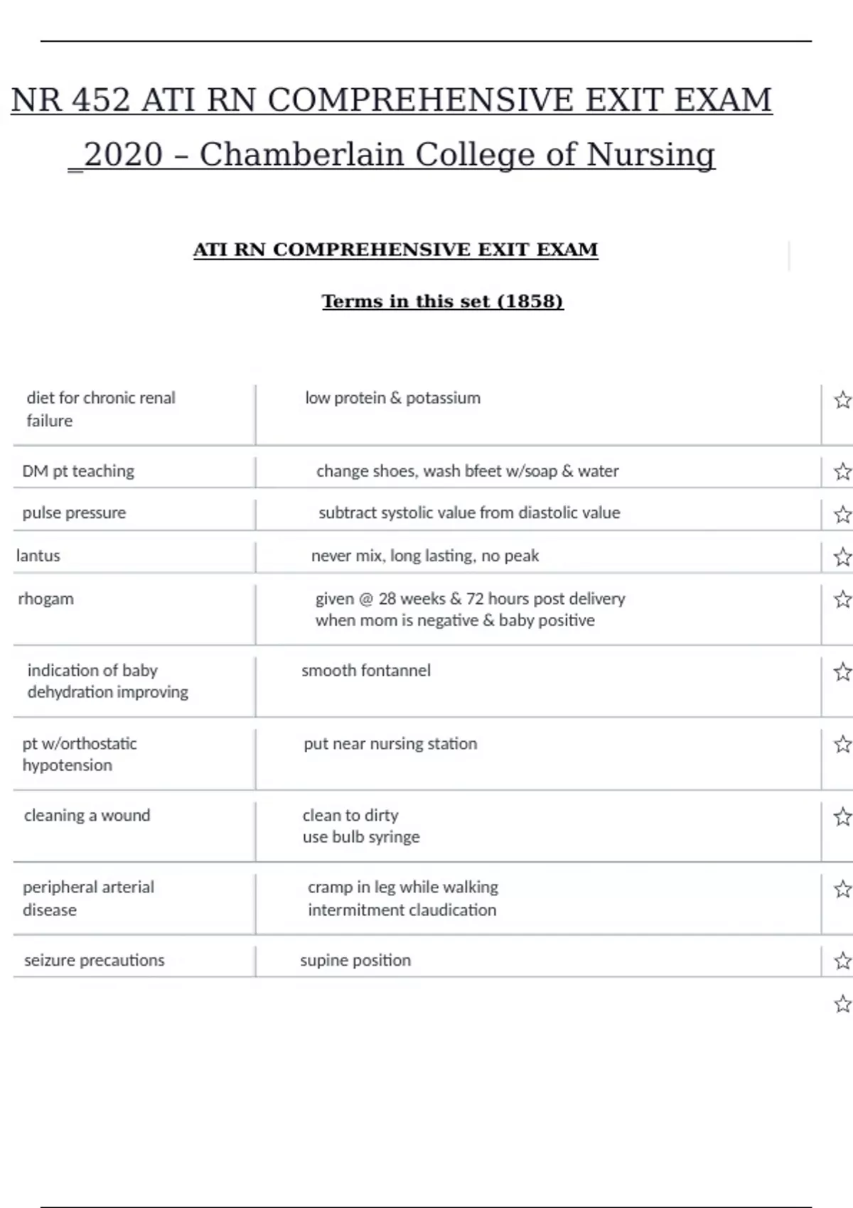 NR 452 ATI RN COMPREHENSIVE EXIT EXAM _2020 – Chamberlain College of Nursing ATI RN ...