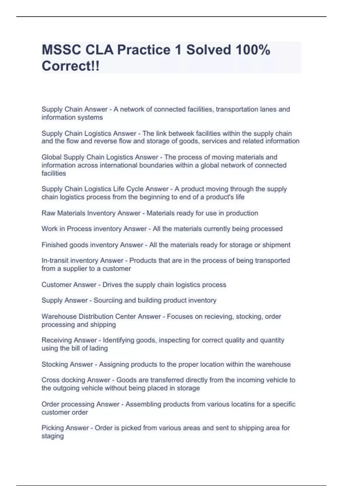 MSSC CLA Practice 1 Solved 100% Correct!! - MSSC CLA - Stuvia US