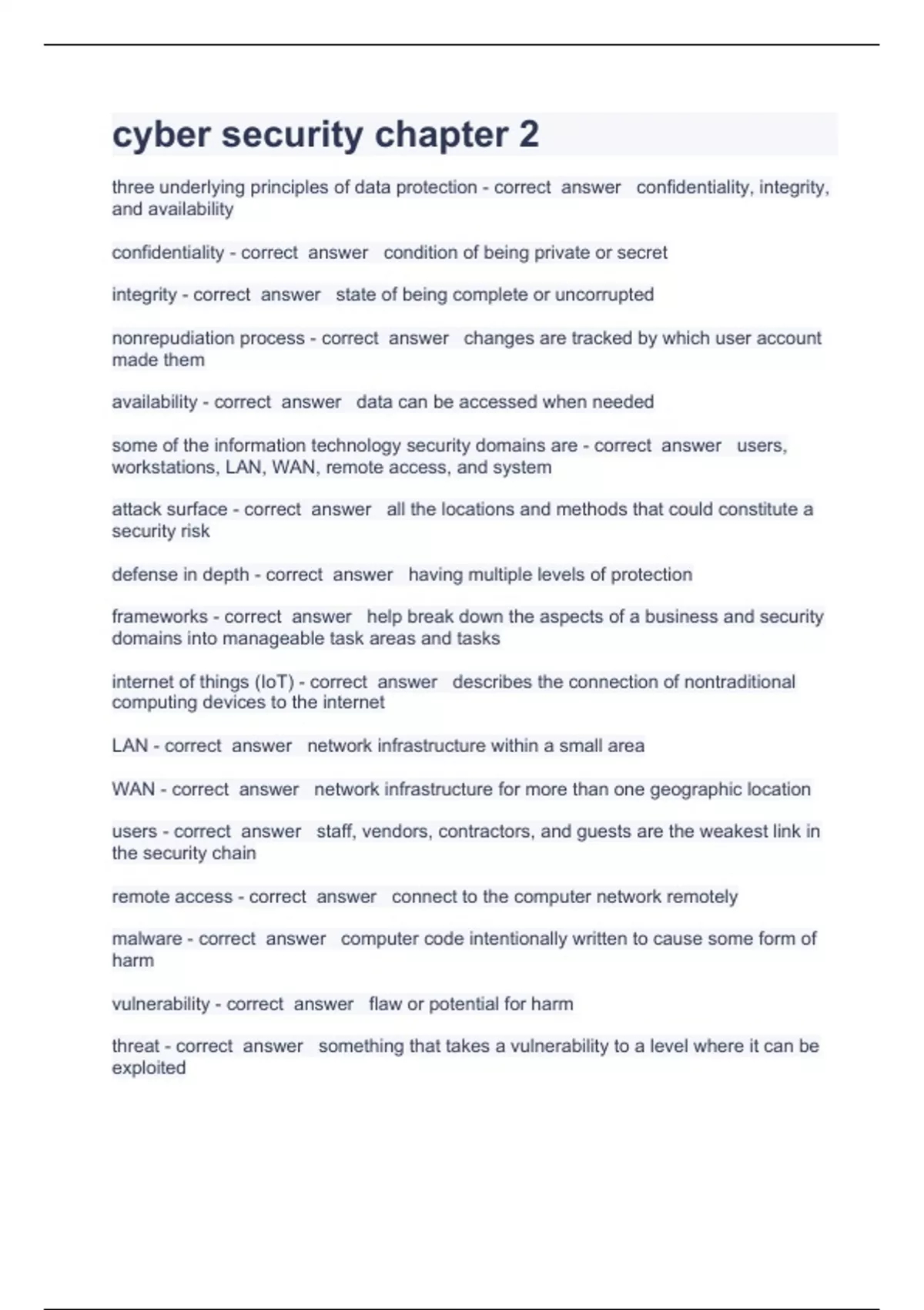 cyber security chapter 2 Question and answers 100% correct 2023 ...