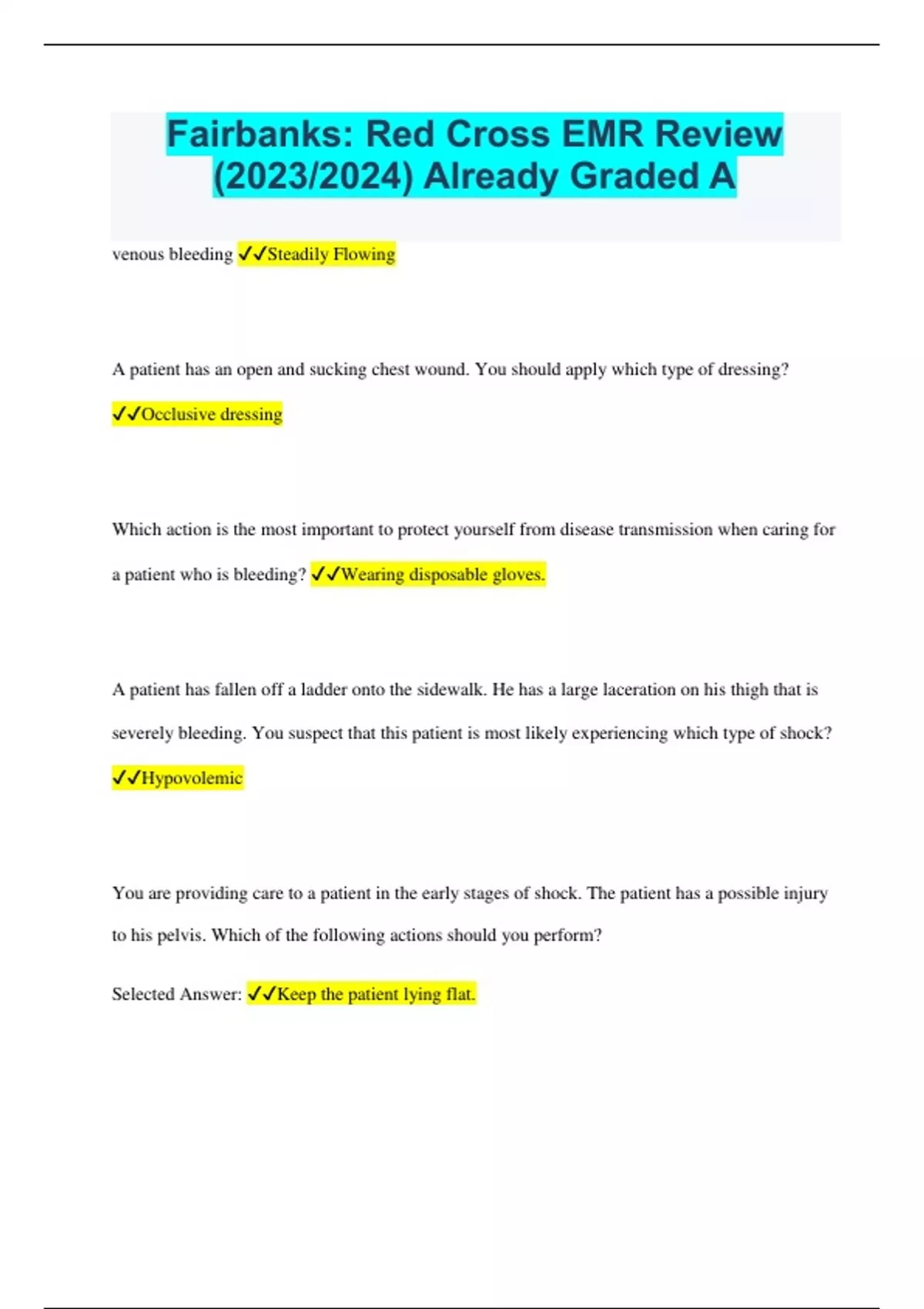 Fairbanks: Red Cross EMR Review (2023/2024) Already Graded A ...