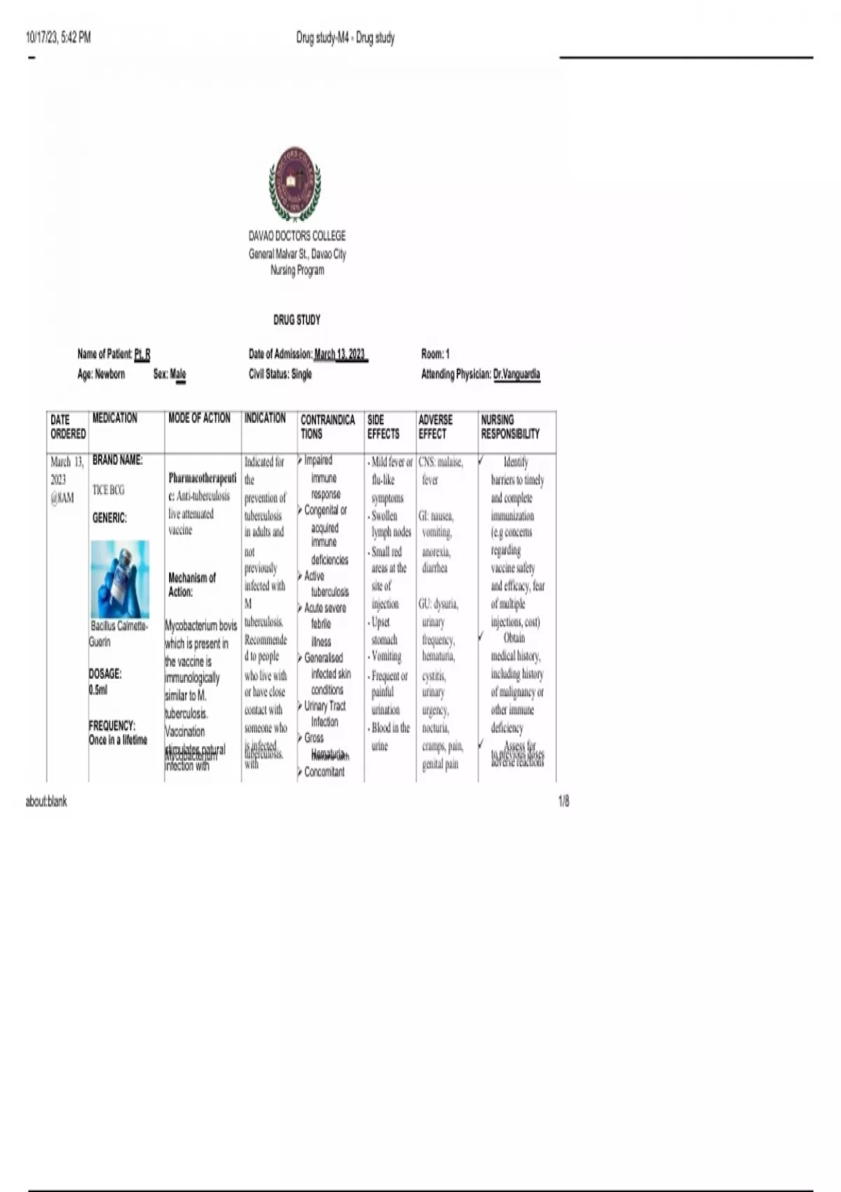 Drug study-M4 - Drug study - Aspects Of Medical-Surgical Nursing Linton ...