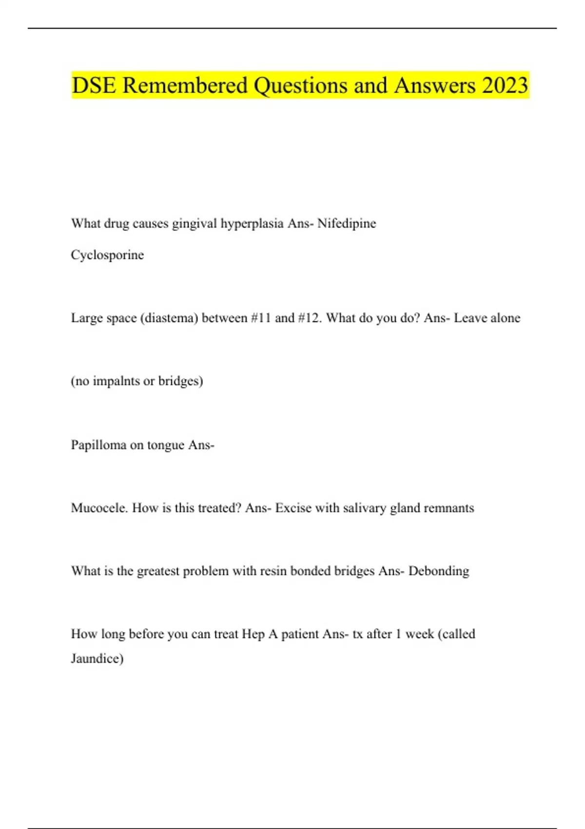 DSE Remembered Questions and Answers 2023 - DSE Remembered - Stuvia US