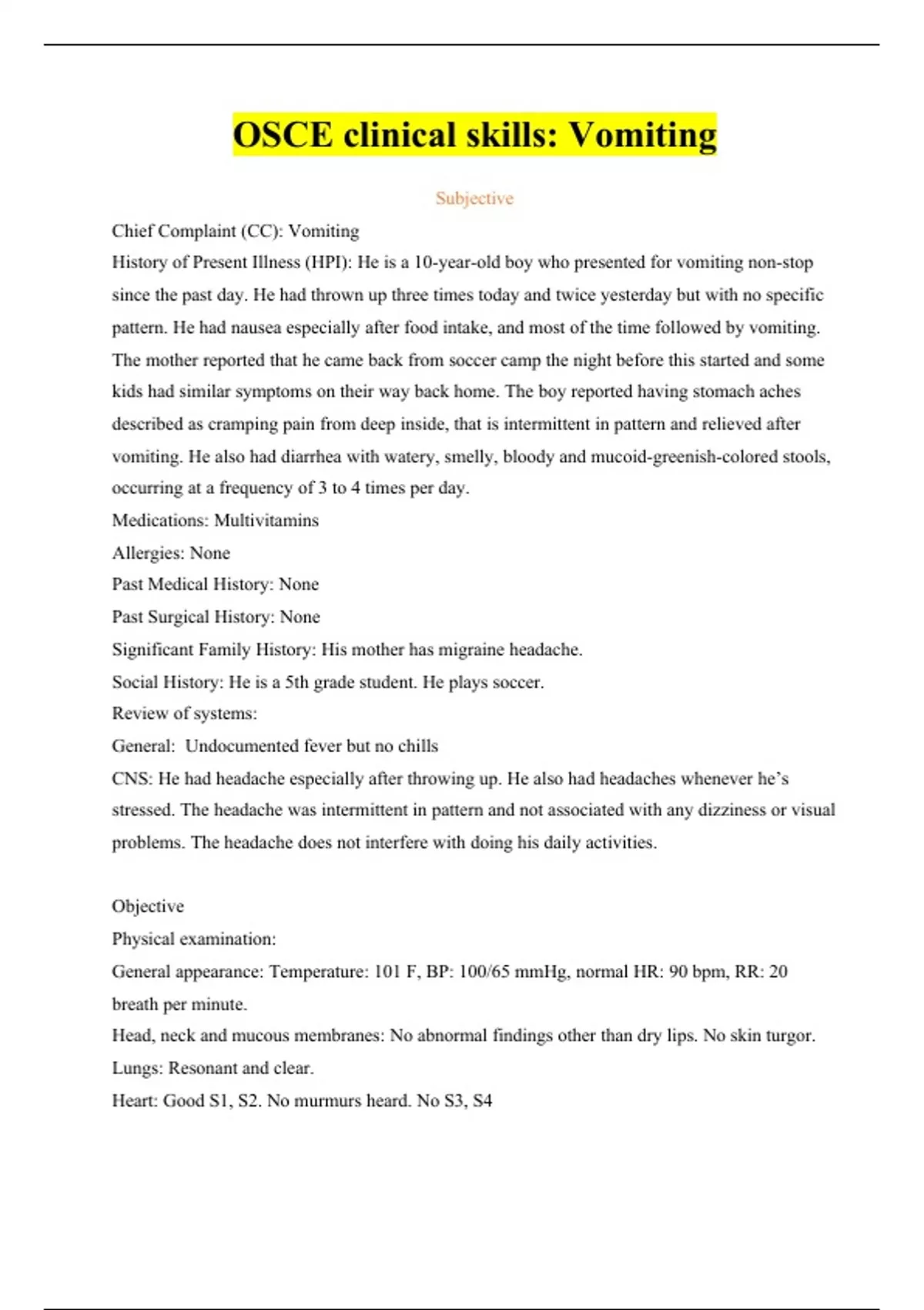 Summary OSCE clinical skills: Vomiting 2023 - OSCE - Stuvia US