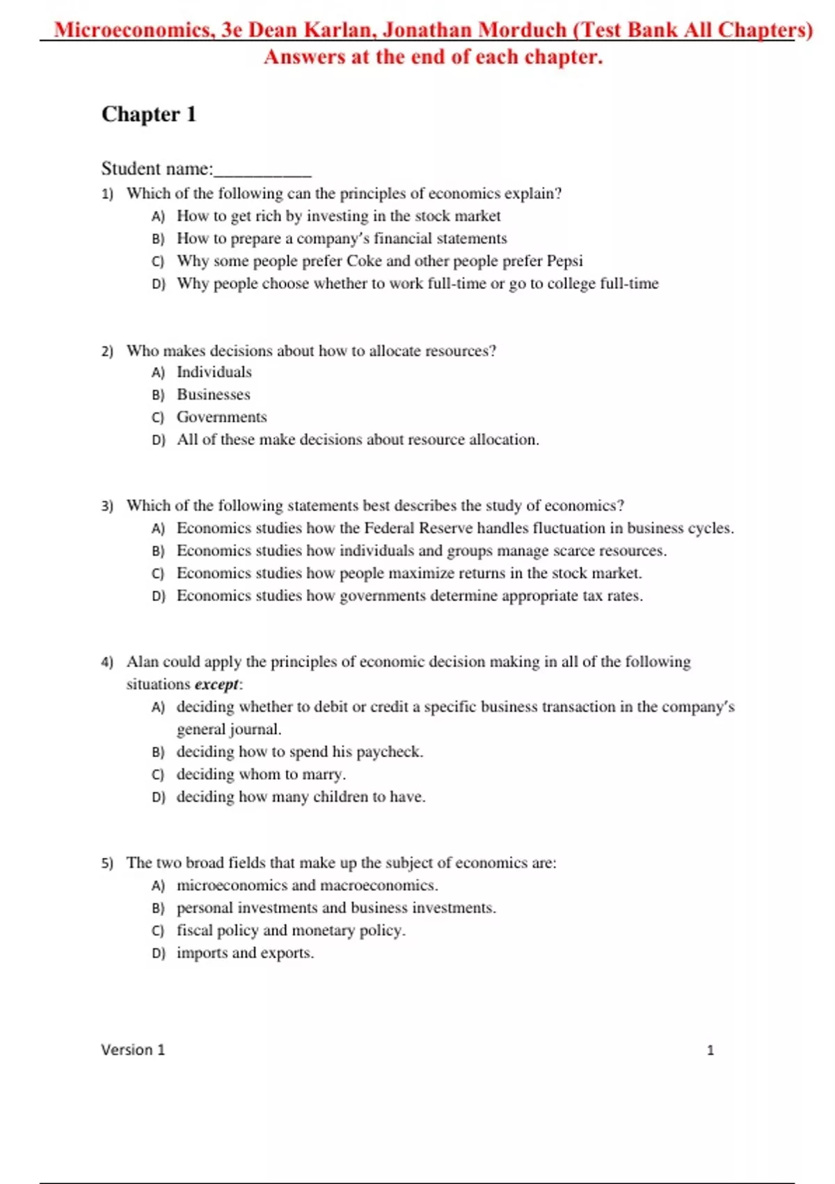 Test Bank For Microeconomics 3rd Edition By Dean Karlan, Jonathan ...