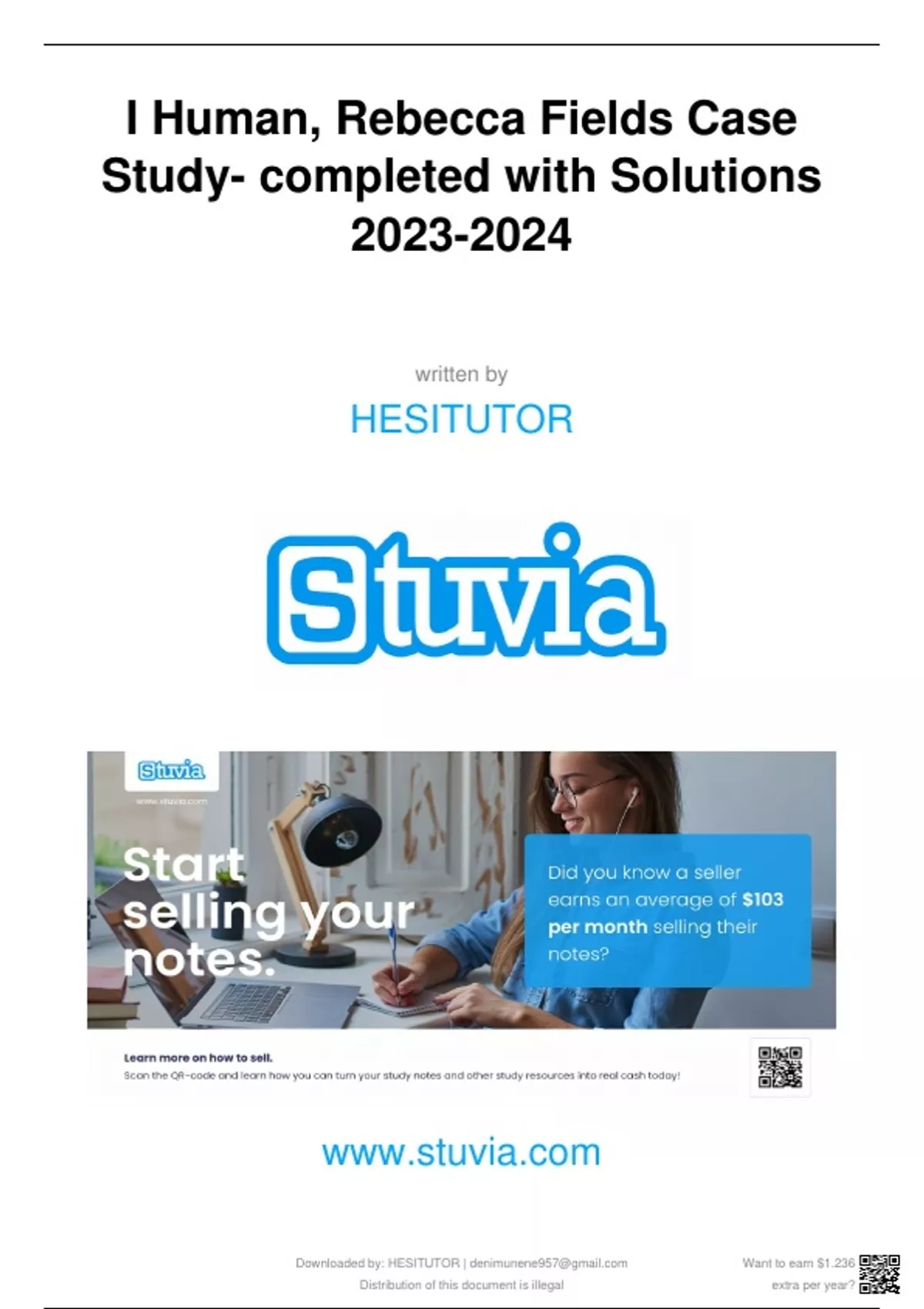 I Human, Rebecca Fields Case Study- completed with Solutions written by ...