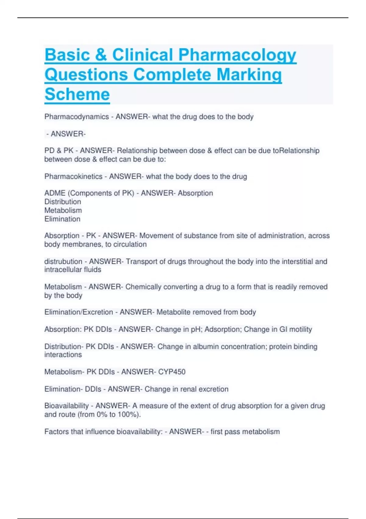Basic & Clinical Pharmacology Questions Complete Marking Scheme - Basic ...