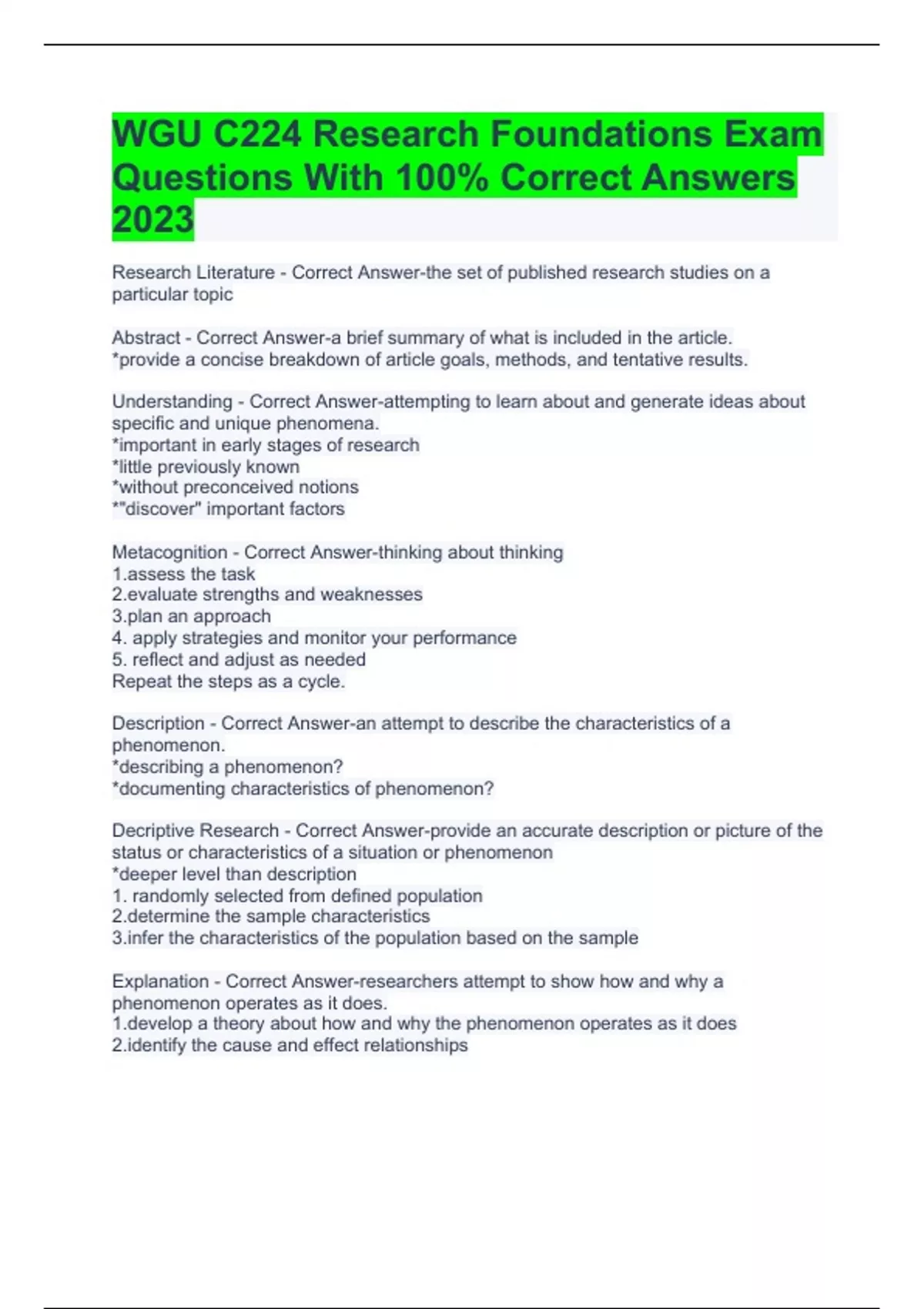 WGU C224 Research Foundations Exam Questions With 100% Correct Answers ...