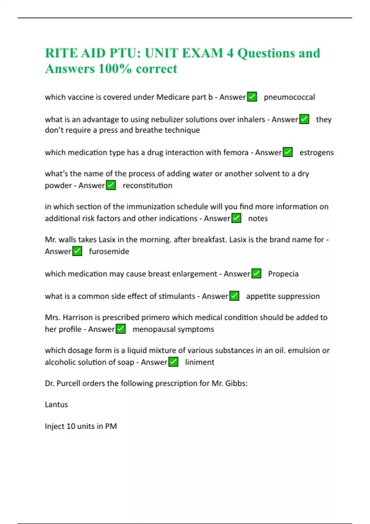 RITE AID PTU: UNIT EXAM 4 Questions and Answers 100% correct - Rite Aid ...