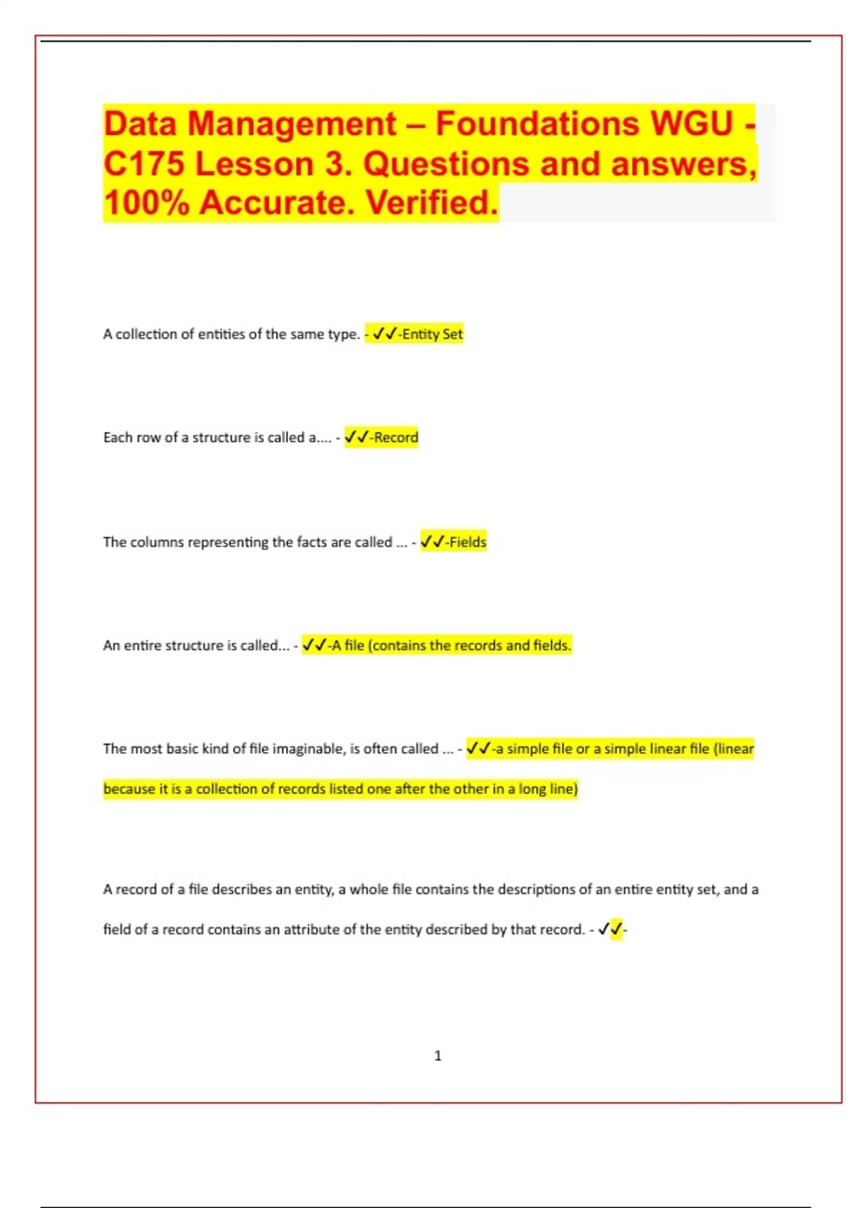 Data Management – Foundations WGU - C175 Lesson 3. Questions and ...