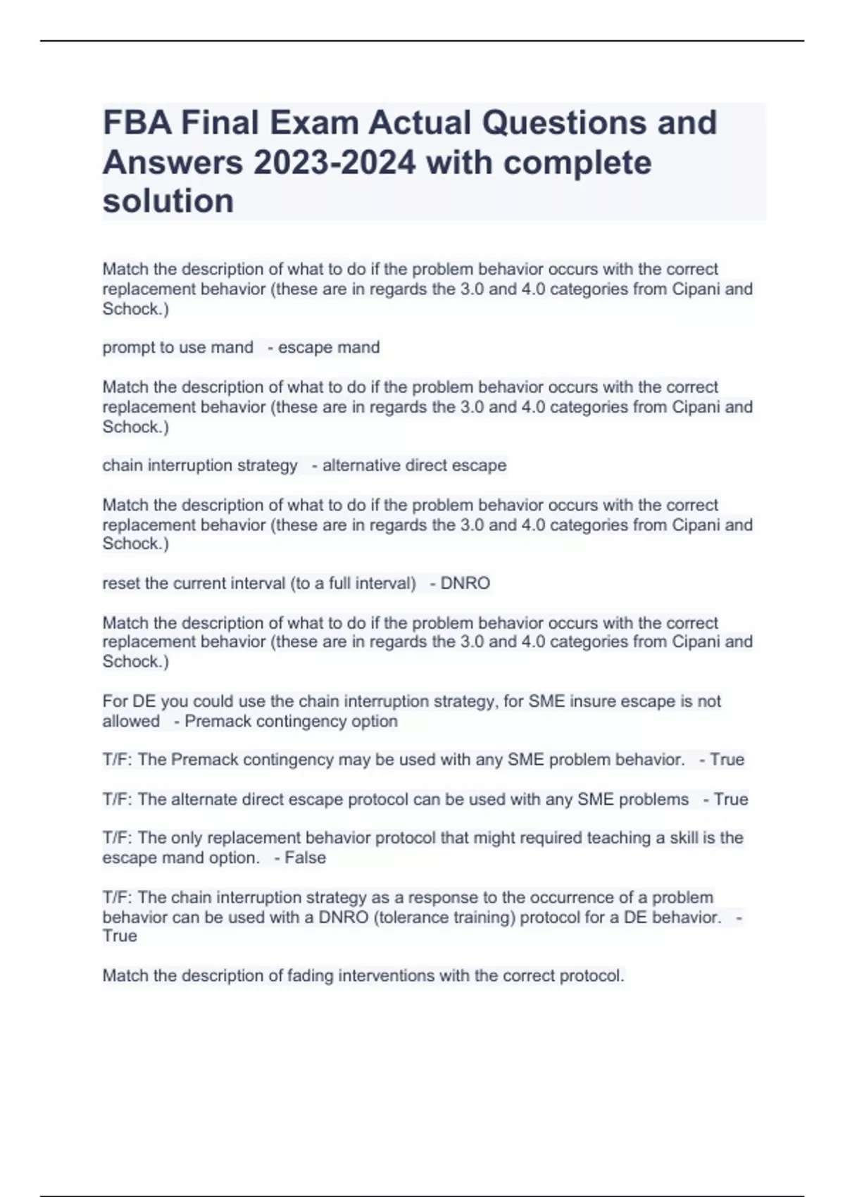 FBA Final Exam Actual Questions and Answers with complete solution ...