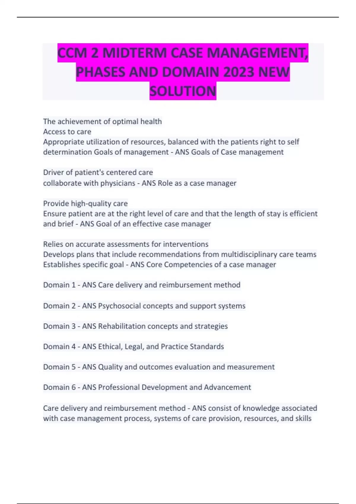 CCM 2 MIDTERM CASE MANAGEMENT, PHASES AND DOMAIN 2023 NEW SOLUTION ...
