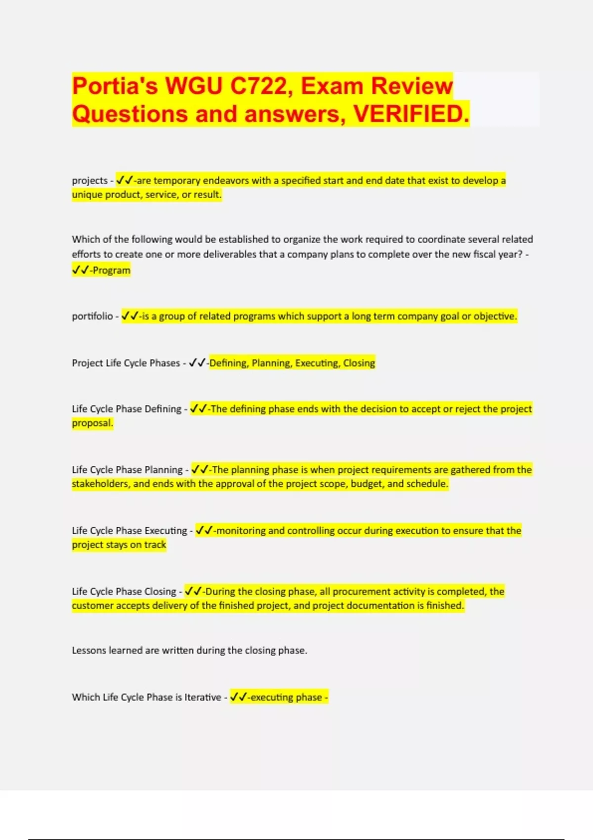 Portia's WGU C722, Exam Review Questions and answers, VERIFIED 2024 - Portia\'s WGU C722 - Stuvia US