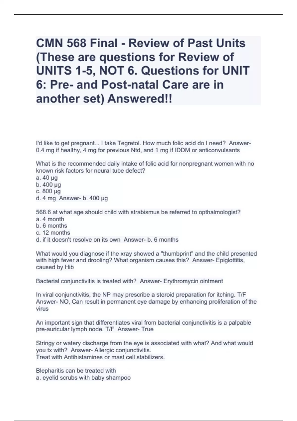 CMN 568 Final - Review of Past Units (These are questions for Review of ...