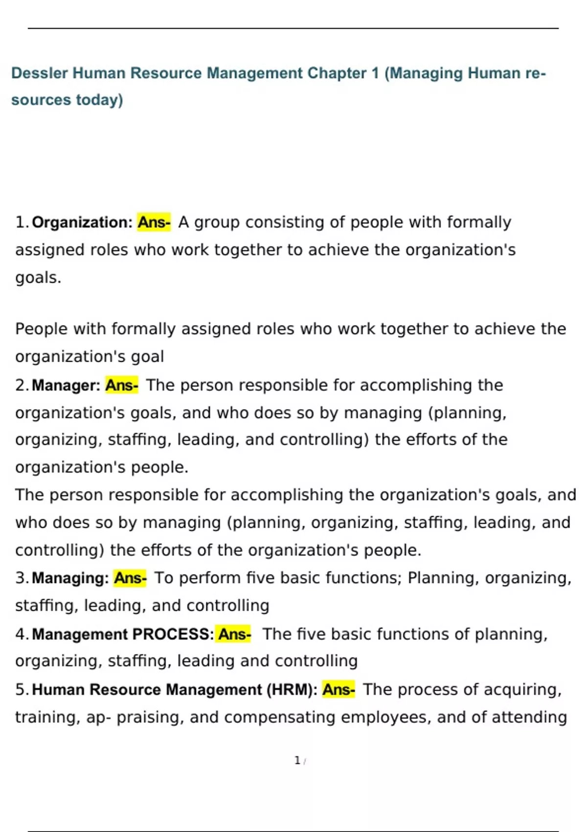 Dessler Human Resource Management Chapter 1 to 17 Latest 2024 with ...