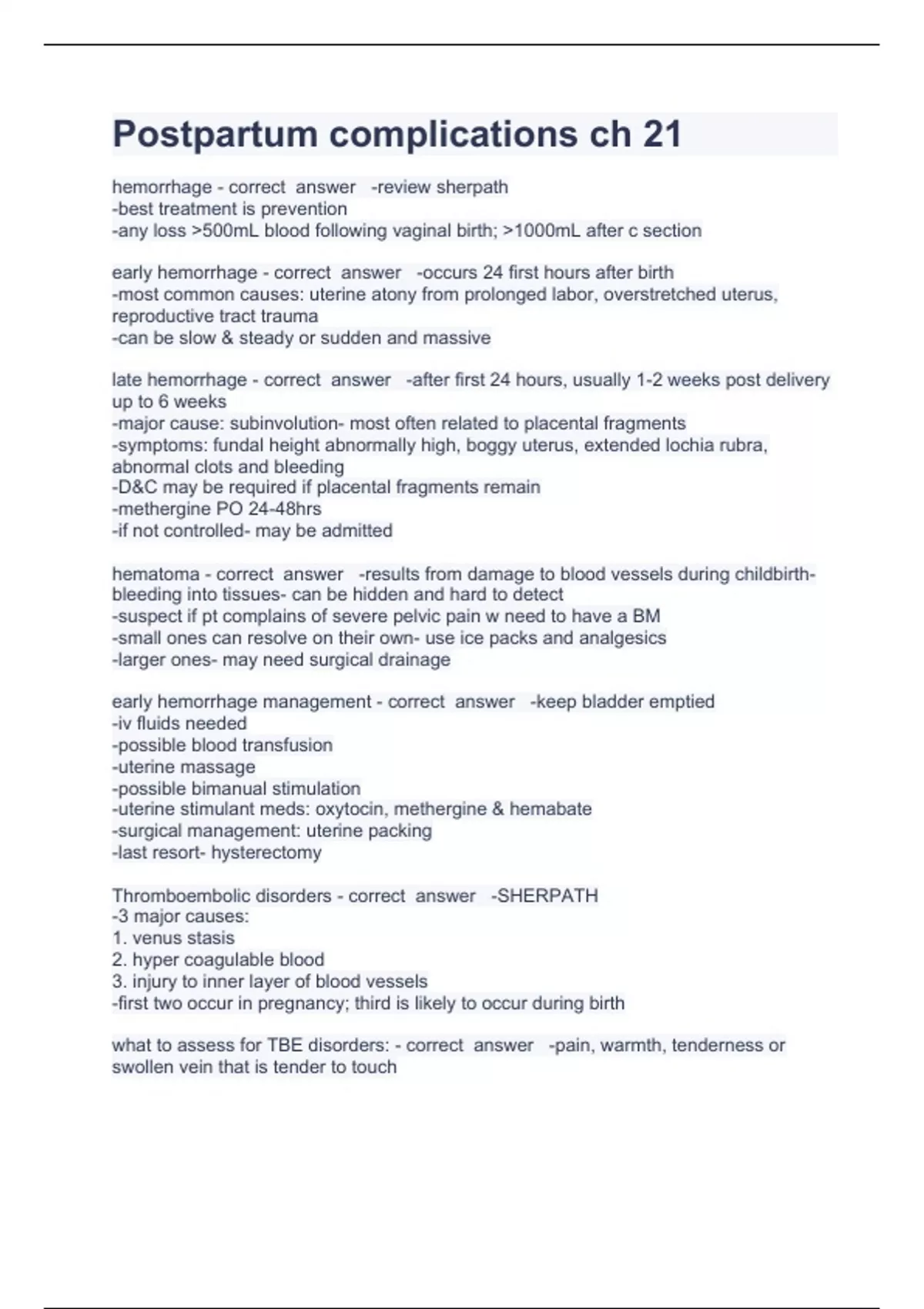 Postpartum complications ch 21 questions and answers rated A+ 2023 ...