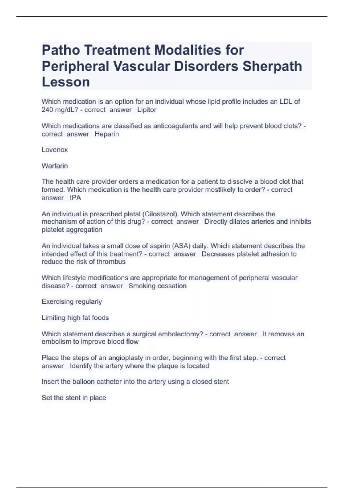 Patho Treatment Modalities for Peripheral Vascular Disorders Sherpath ...