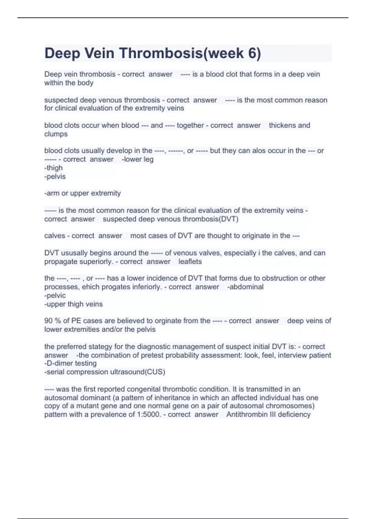Deep Vein Thrombosis questions and answers already passed 2023 ...