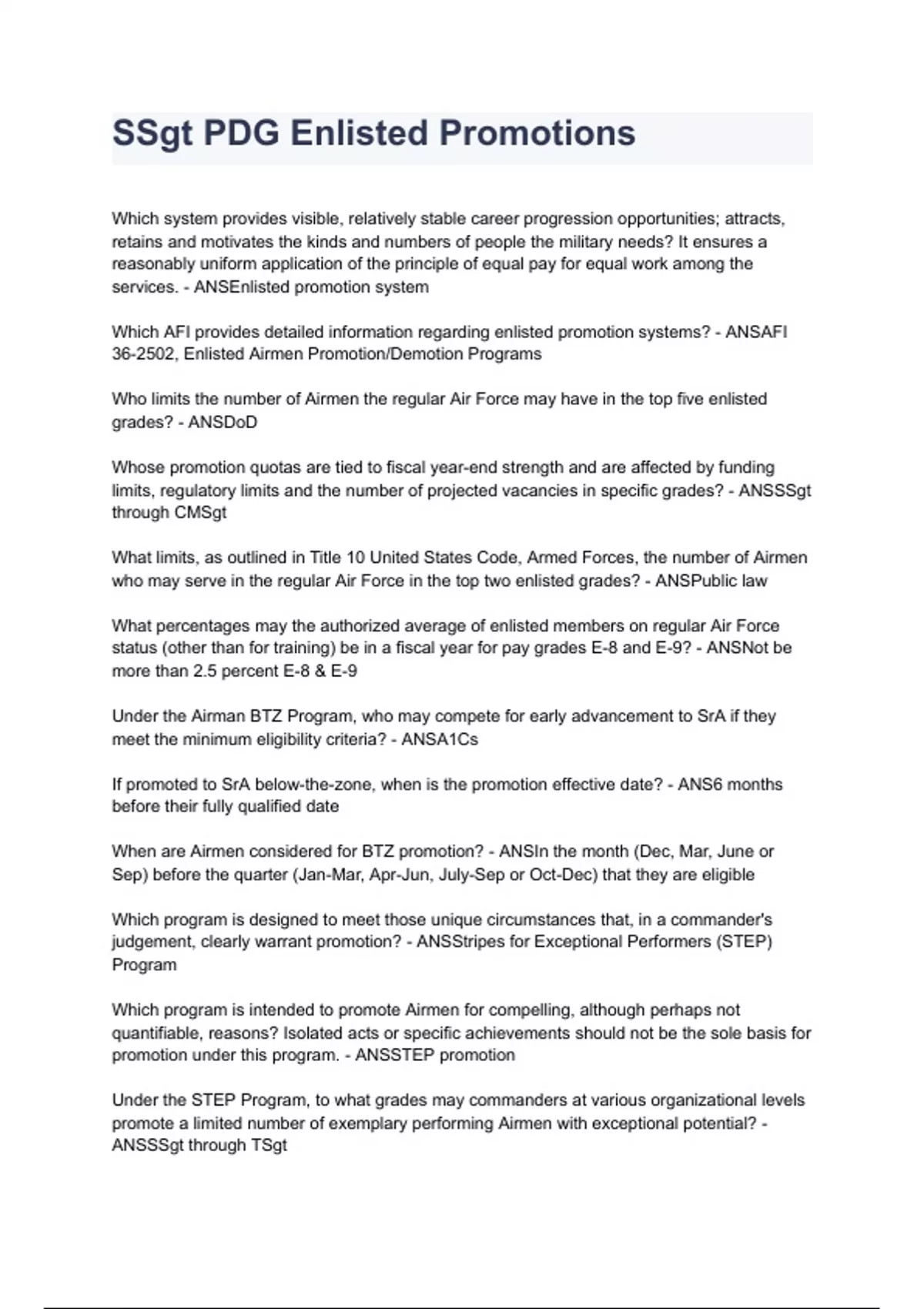 SSgt PDG Enlisted Promotions( GRADED A+ 100 % VERIFIED) - WAPS SSGT ...