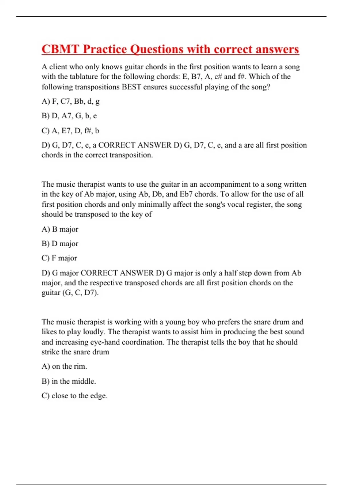 CBMT Practice Questions with correct answers - CBMT - Stuvia US