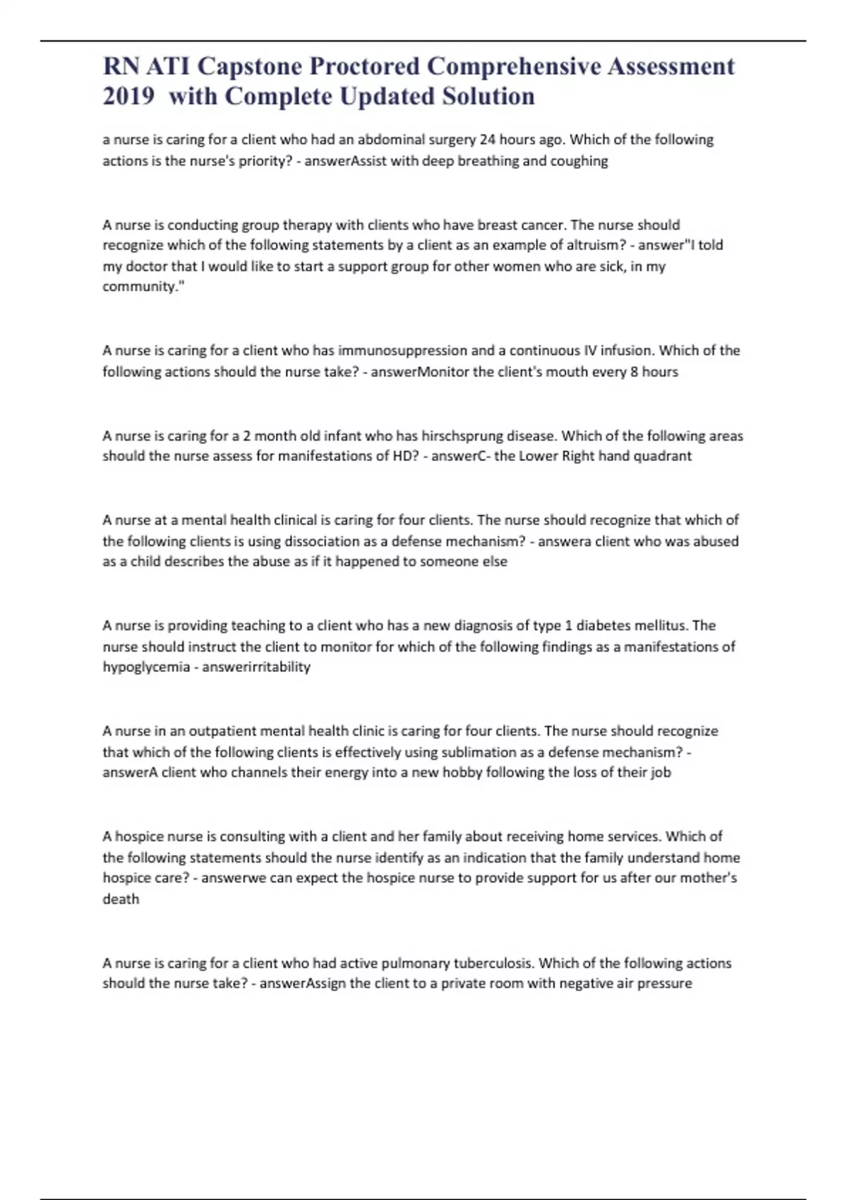 RN ATI Capstone Proctored Comprehensive Assessment 2019 with Complete ...